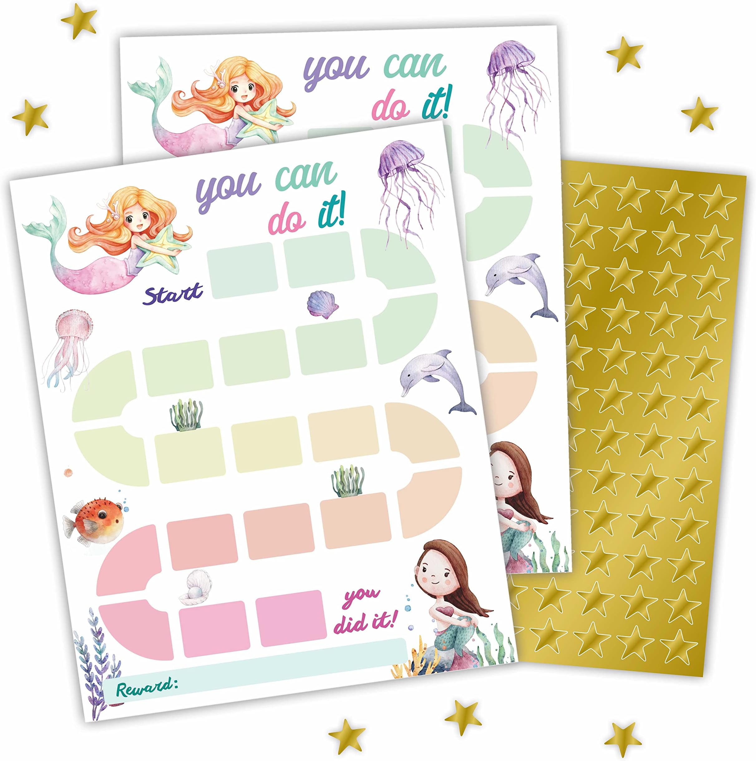 Amazon.com : Mermaid Reward Chart with Golden Star Stickers, Incentive ...