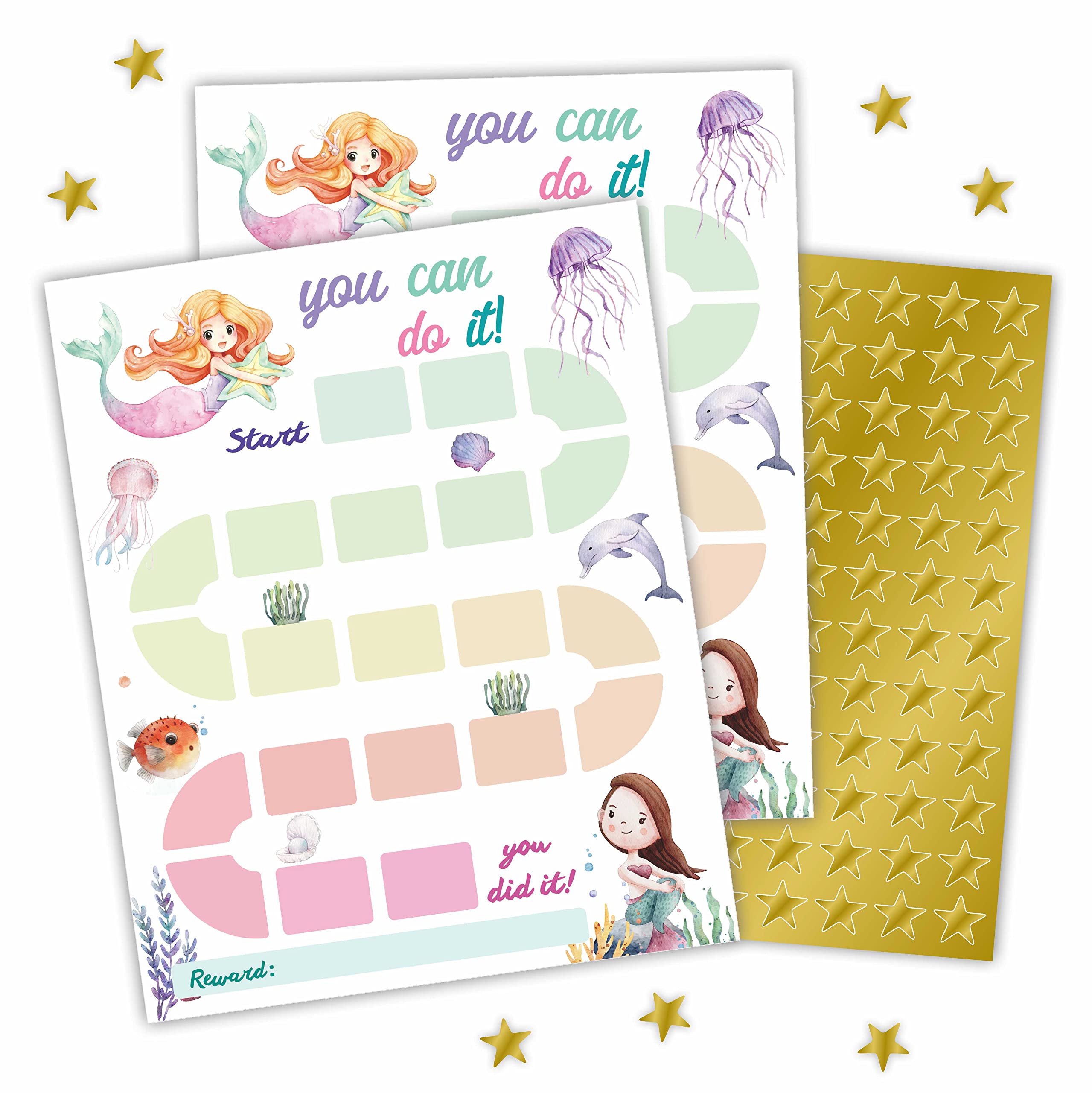 Amazon.com : Mermaid Reward Chart with Golden Star Stickers, Incentive ...