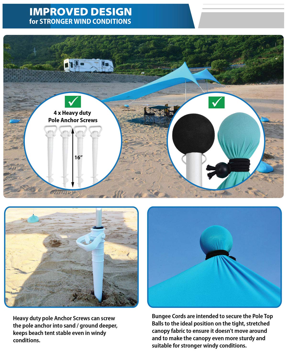 WINNINGO Upgraded Beach Sunshade, Family Large Sun Shade Canopy 10' x 9 ...