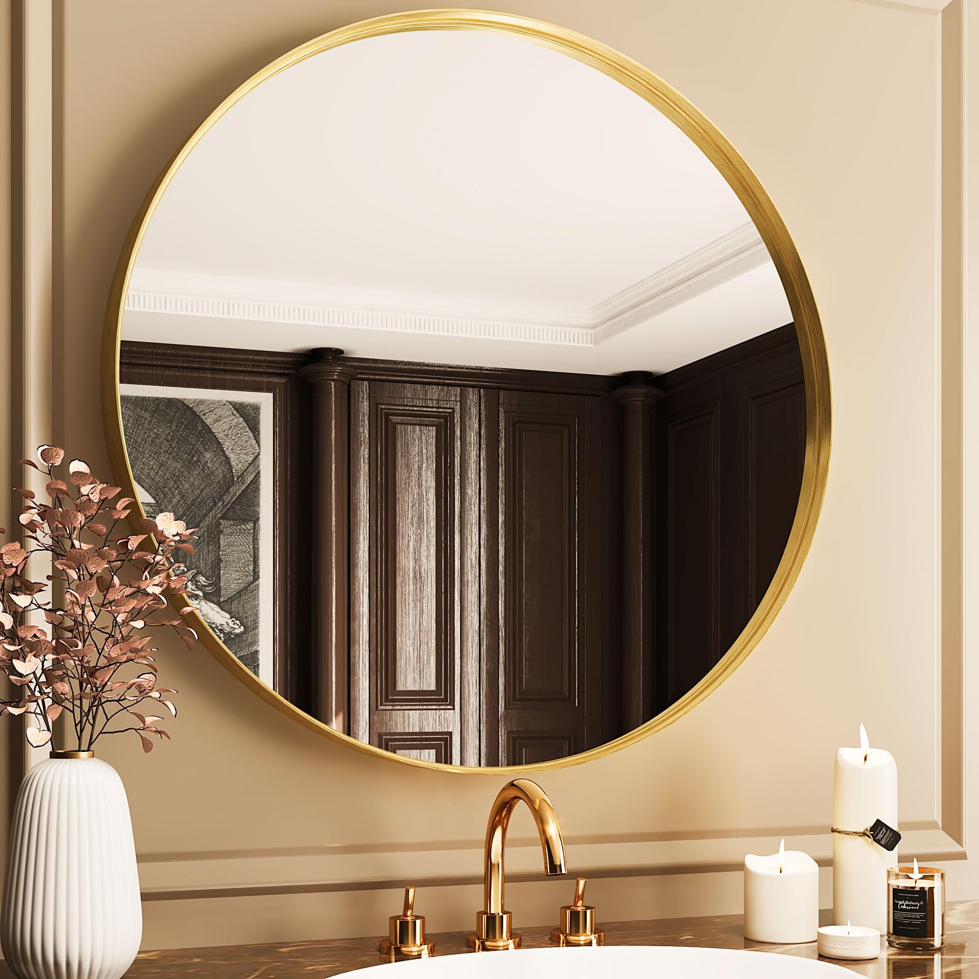 Amazon.com: Suidia Bathroom Mirror, Silver Wall Mirror 24 inch, Round ...