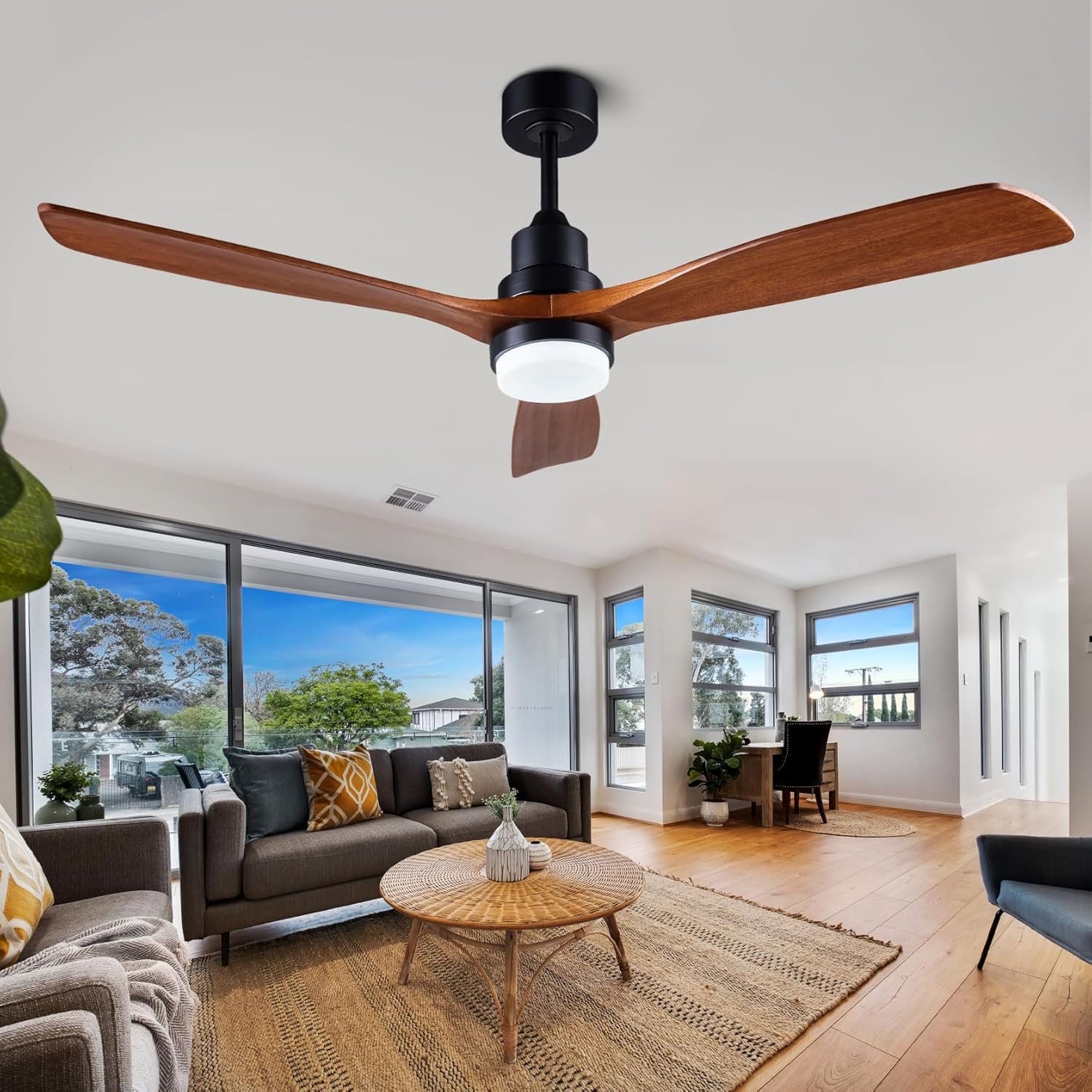 dearnow 56" Wooden Ceiling Fans with Lighted Remote Control, Indoor ...