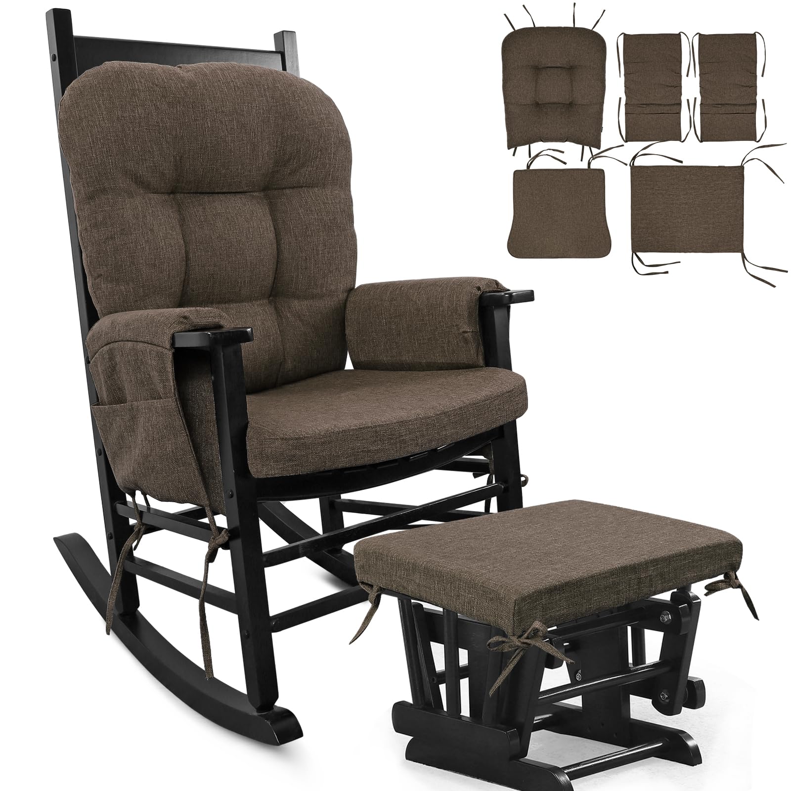 Amazon.com: BUYUE Glider Rocker Replacement Cushion 5 PCS with Ties ...