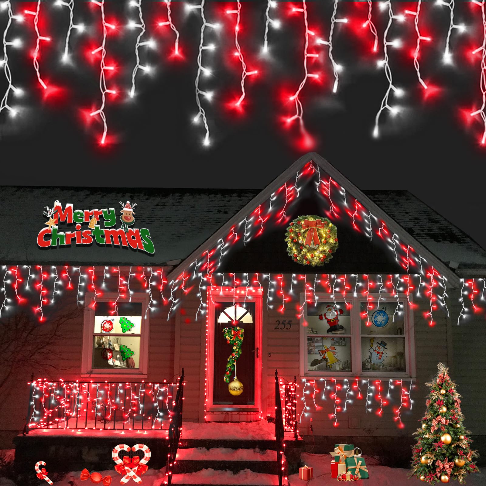 Amazon.com : YEGUO 33ft 400 LED Red and White Icicle Lights Outdoor ...