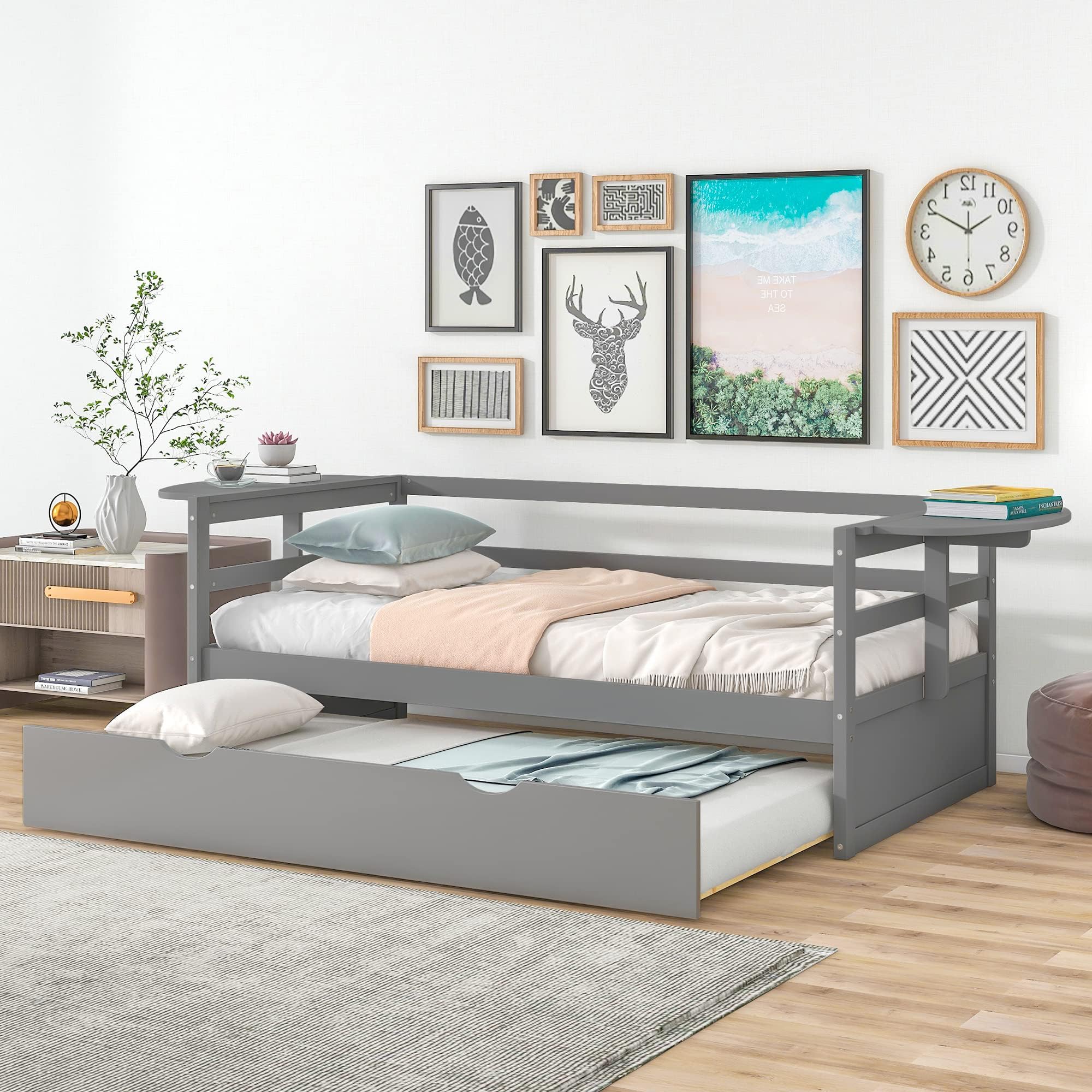 Amazon.com: Merax Twin Size Daybed with Trundle, Wood Twin Daybed Frame ...