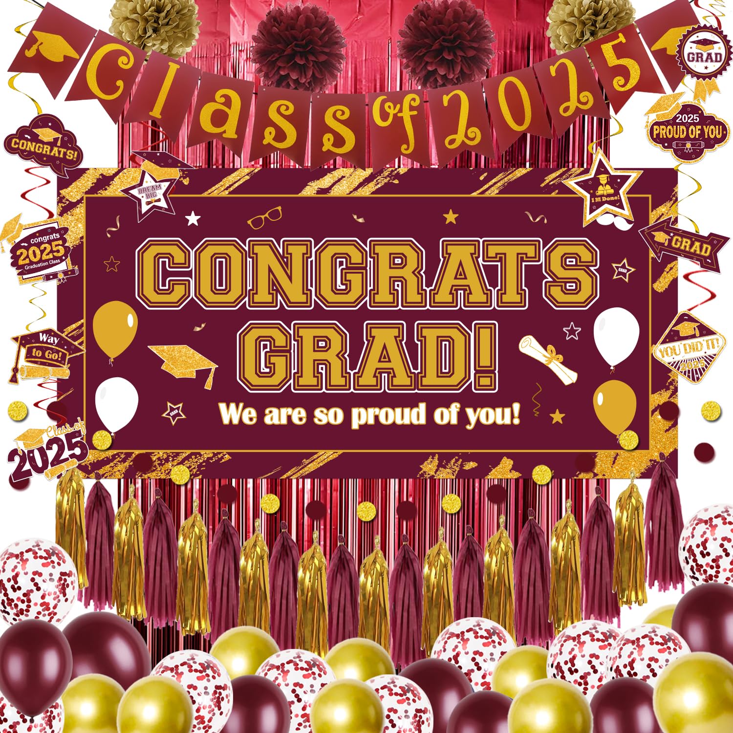 Amazon.com: Graduation Decorations Class of 2025, Maroon and Gold Class ...