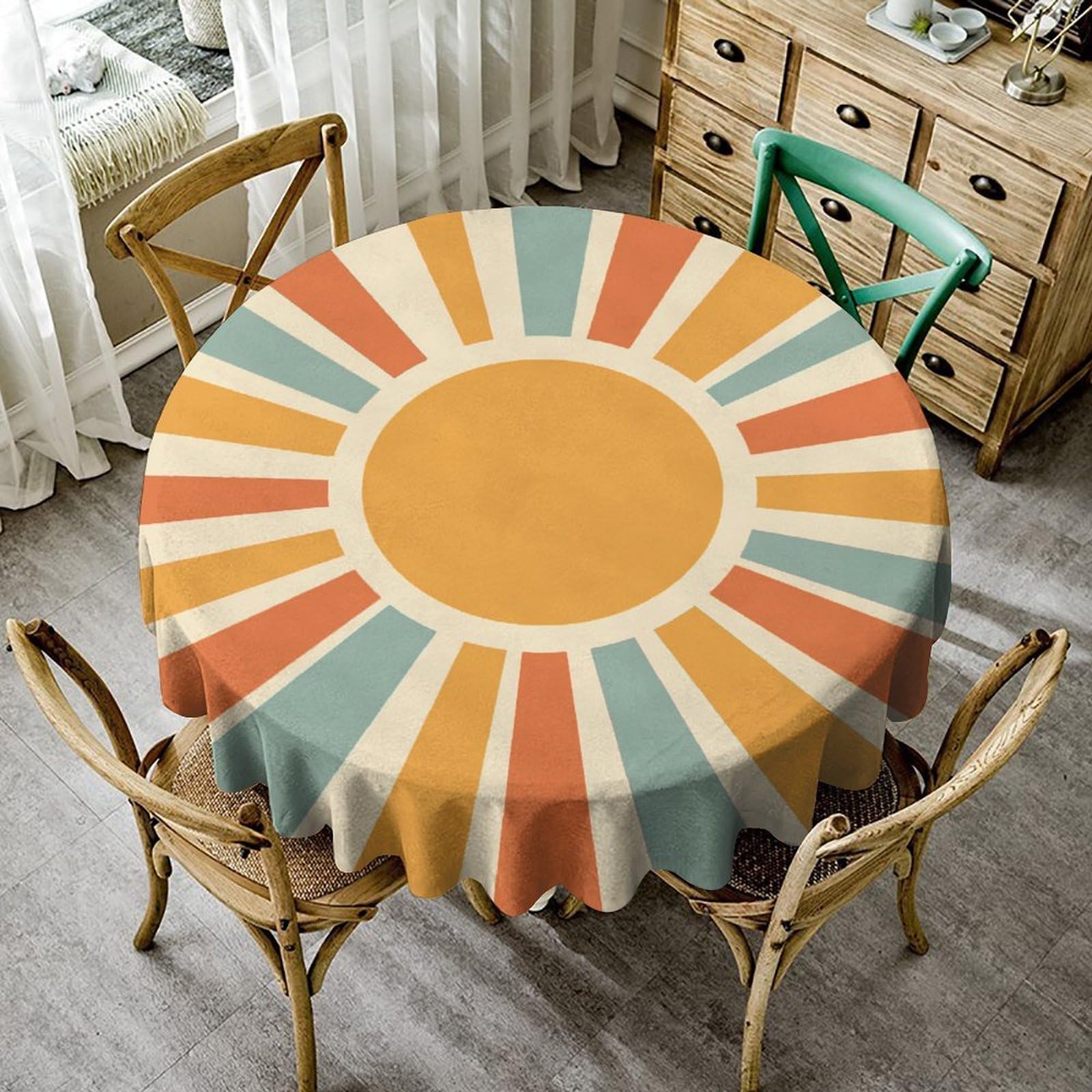 Amazon.com: JanJCurt Boho Sunset Round Tablecloth, Vintage 70s Rainbow ...