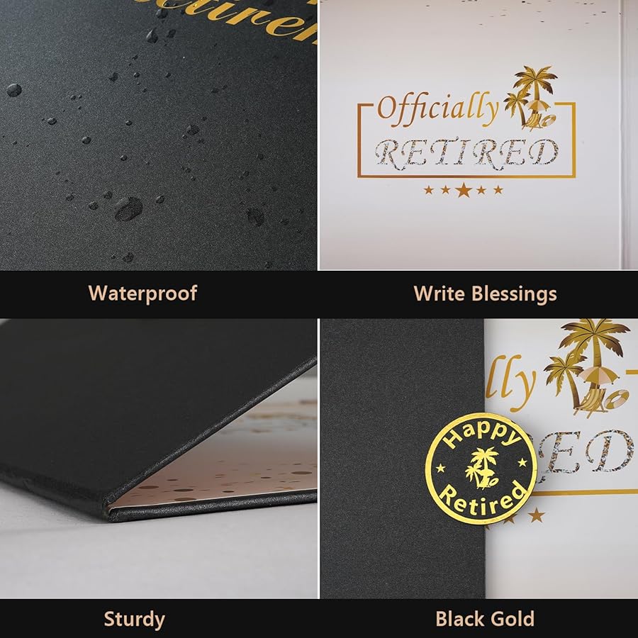 EASYXQ Retirement Guest Book Party Decorations, Black Gold Officially ...