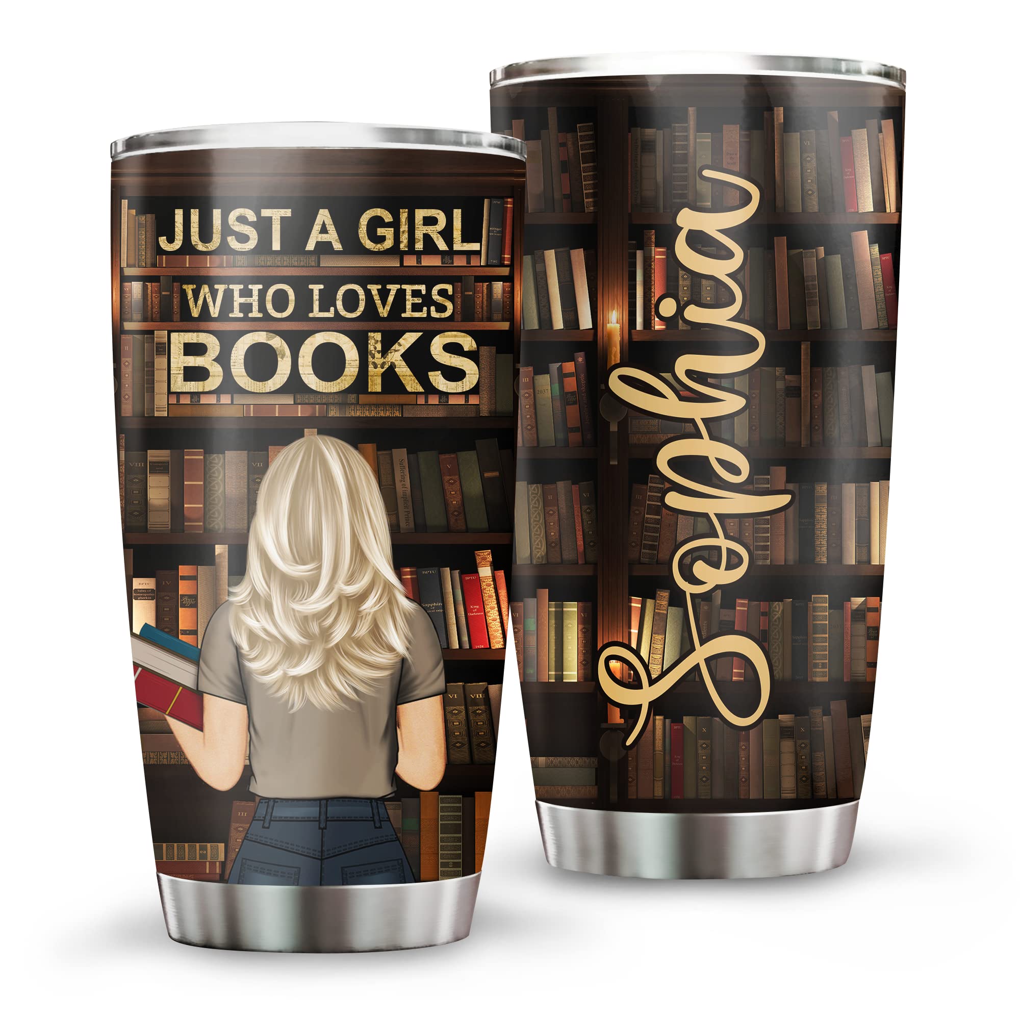 Amazon.com | Personalized Reading Love Books Tumbler, Just A Girls Who ...