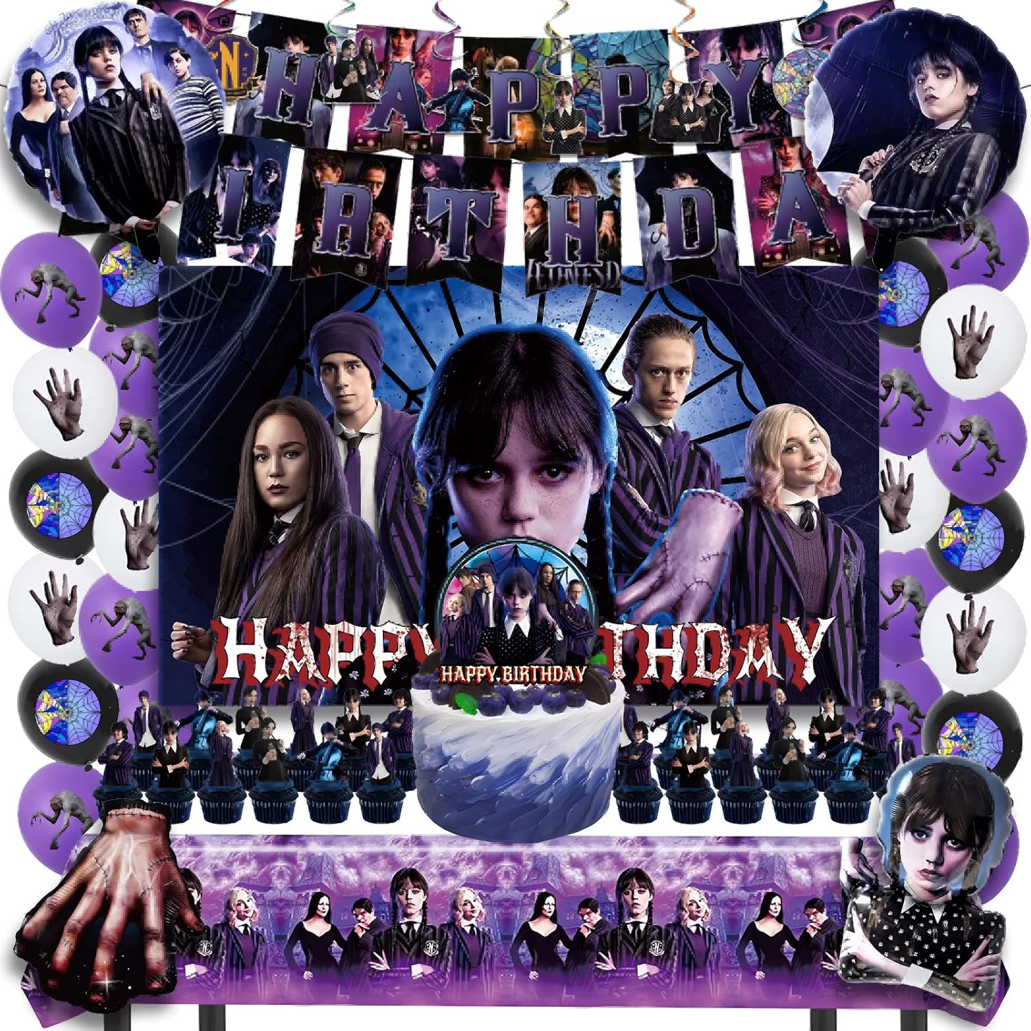 Amazon.com: 70Pcs Wednesday Birthday Party Decorations, Wednesday Theme ...