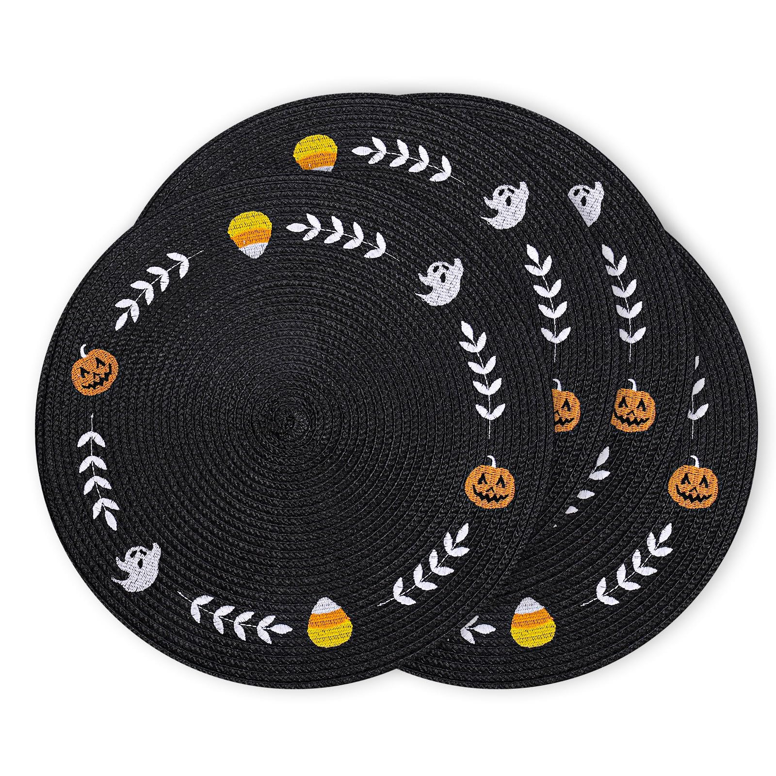 Amazon.com: Whaline 4Pcs Round Halloween Placemats Embroidered Ghost ...