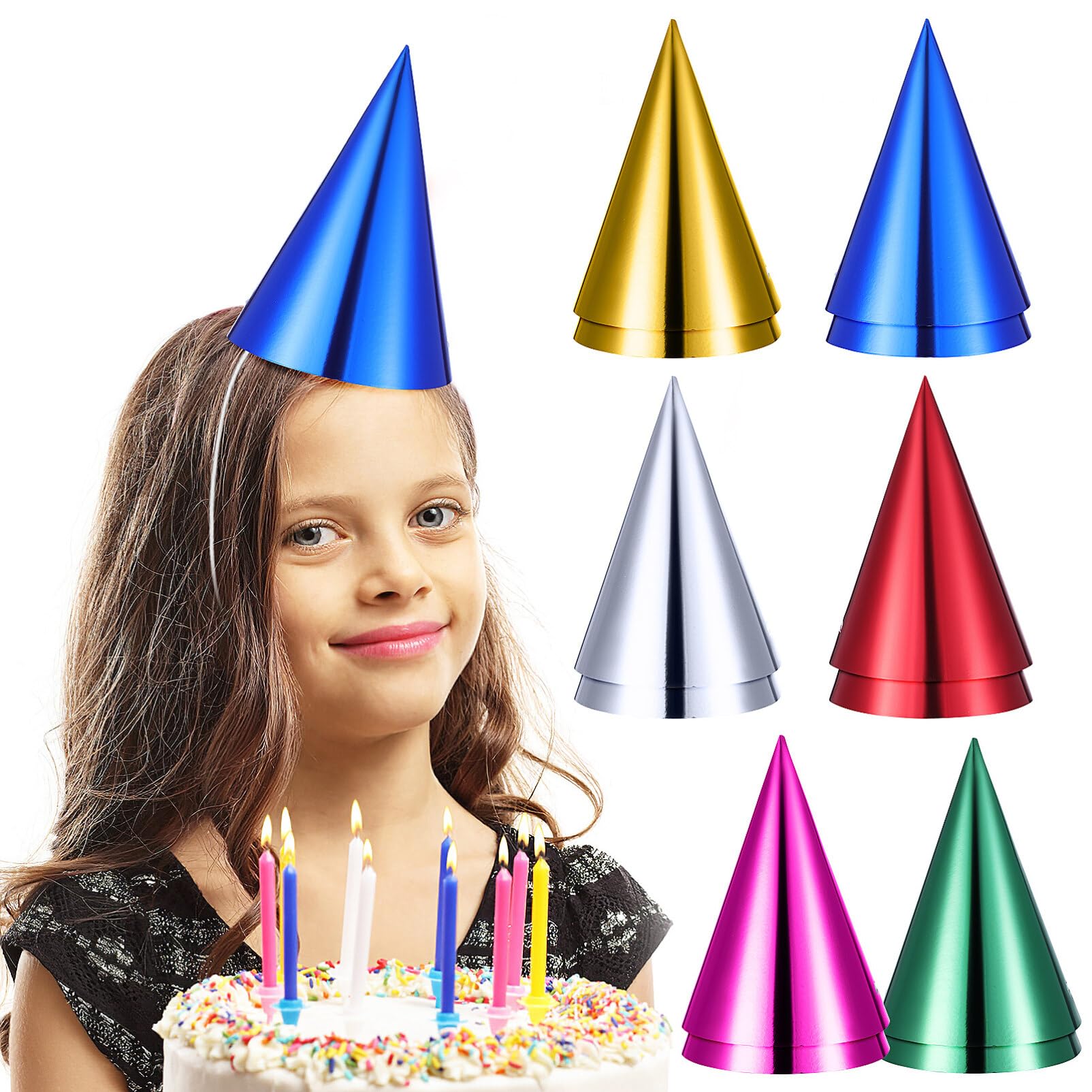 STOBOK Cone Party Hats Aluminum Foil Birthday Hat Colorful Party Cone ...