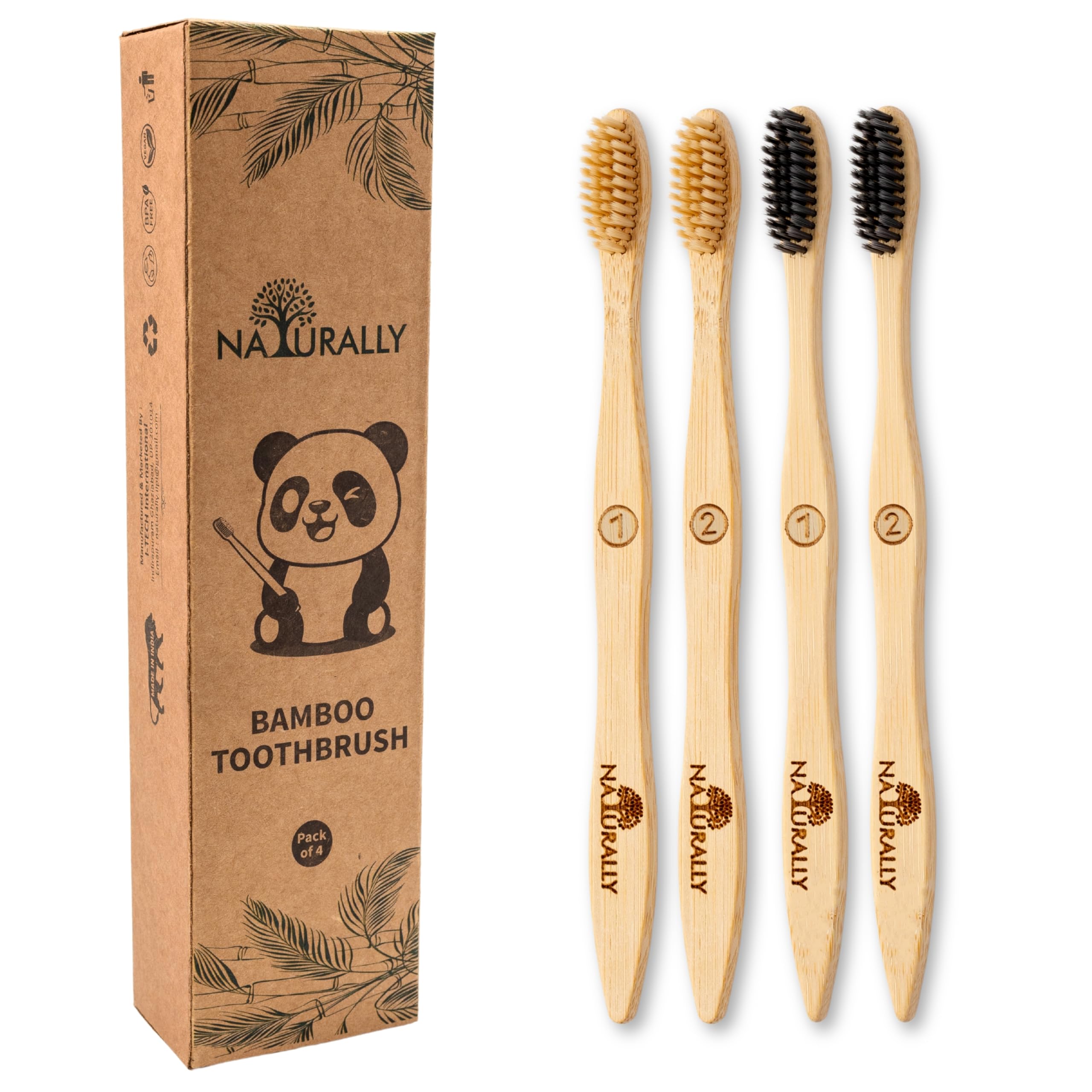 Buy NATURALLY Organic Bamboo Toothbrush with Charcoal Activated Soft ...