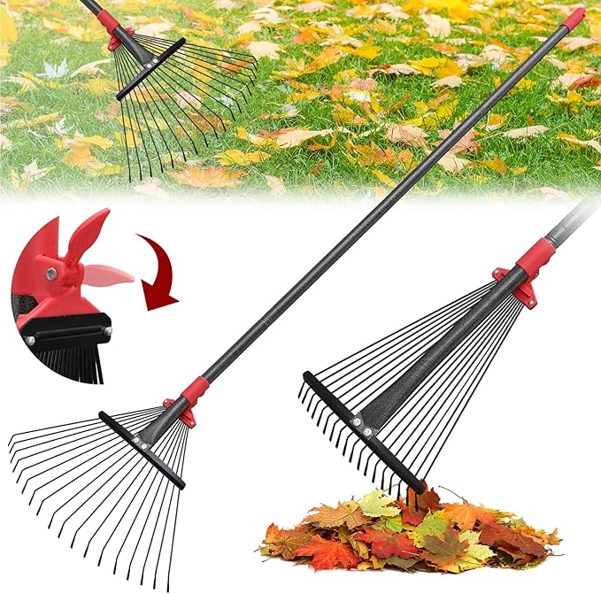 Amazon.com : 76Inch Adjustable Metal Leaf Rake, 18 Metal Tines Heavy ...