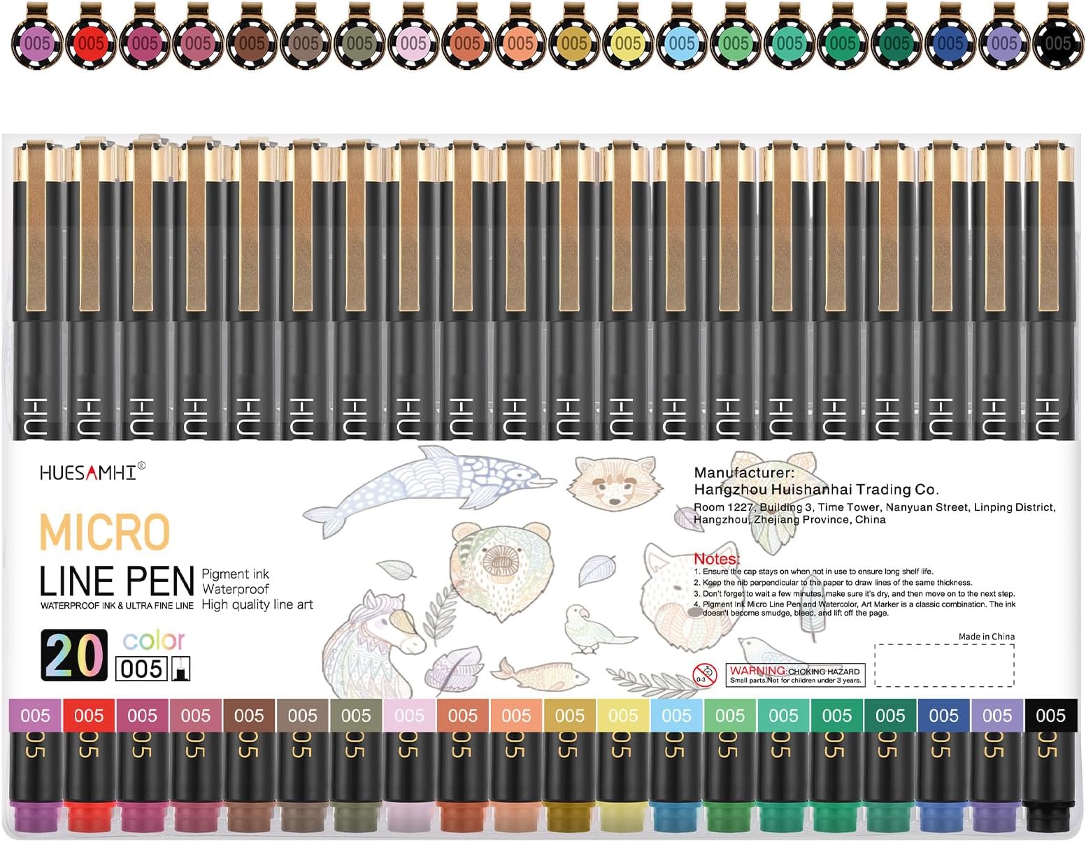 Amazon.com : huesamhi 005 Micro Pen,20 Colors Waterproof Ink 0.20mm ...