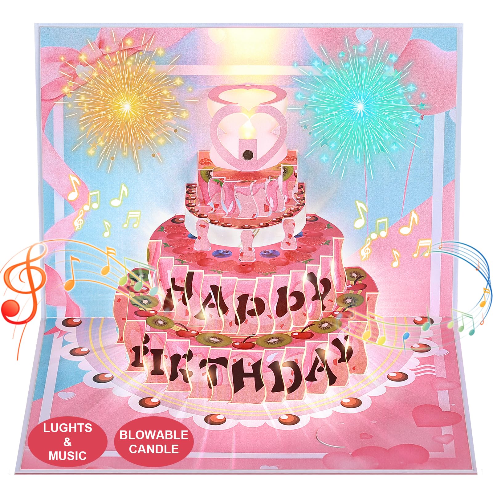 FWLWTWSS 3D Pop Up Birthday Cards for Women, Musical & Light & Blowable ...