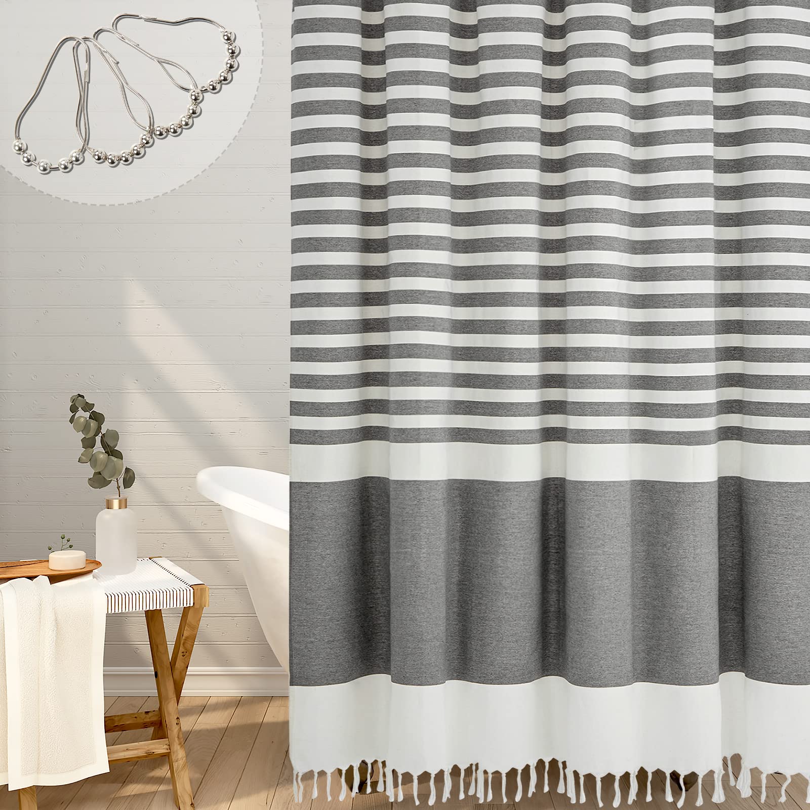 Dynamene 78 Inch Long Shower Curtain, 72x78 Long Cotton Cloth Gray and white Modern Farmhouse ...