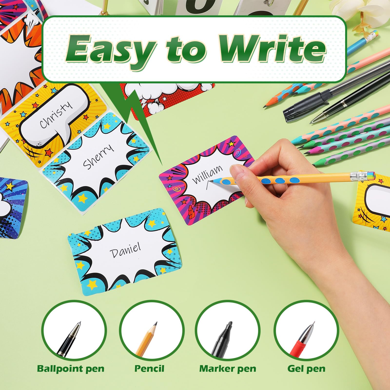 Snapklik.com : NEWEST 250 Pieces Comic Name Tag Stickers