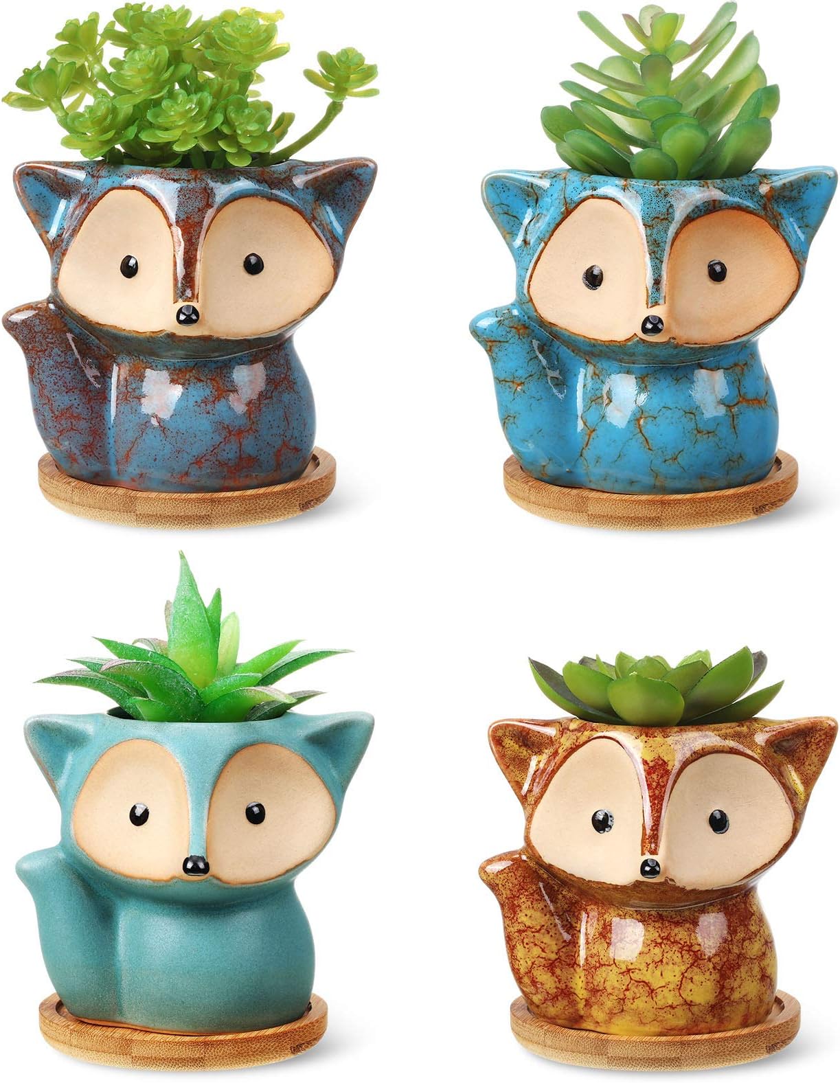 Amazon.com: Small Ceramic Succulent Pots - 6 Pack 3" Cartoon Animal ...