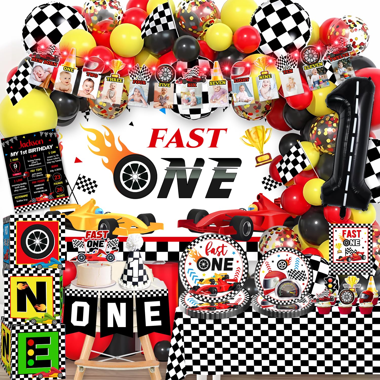 Amazon.com: Cocomigo Fast One Birthday Decorations for Boys, 182 Pcs ...