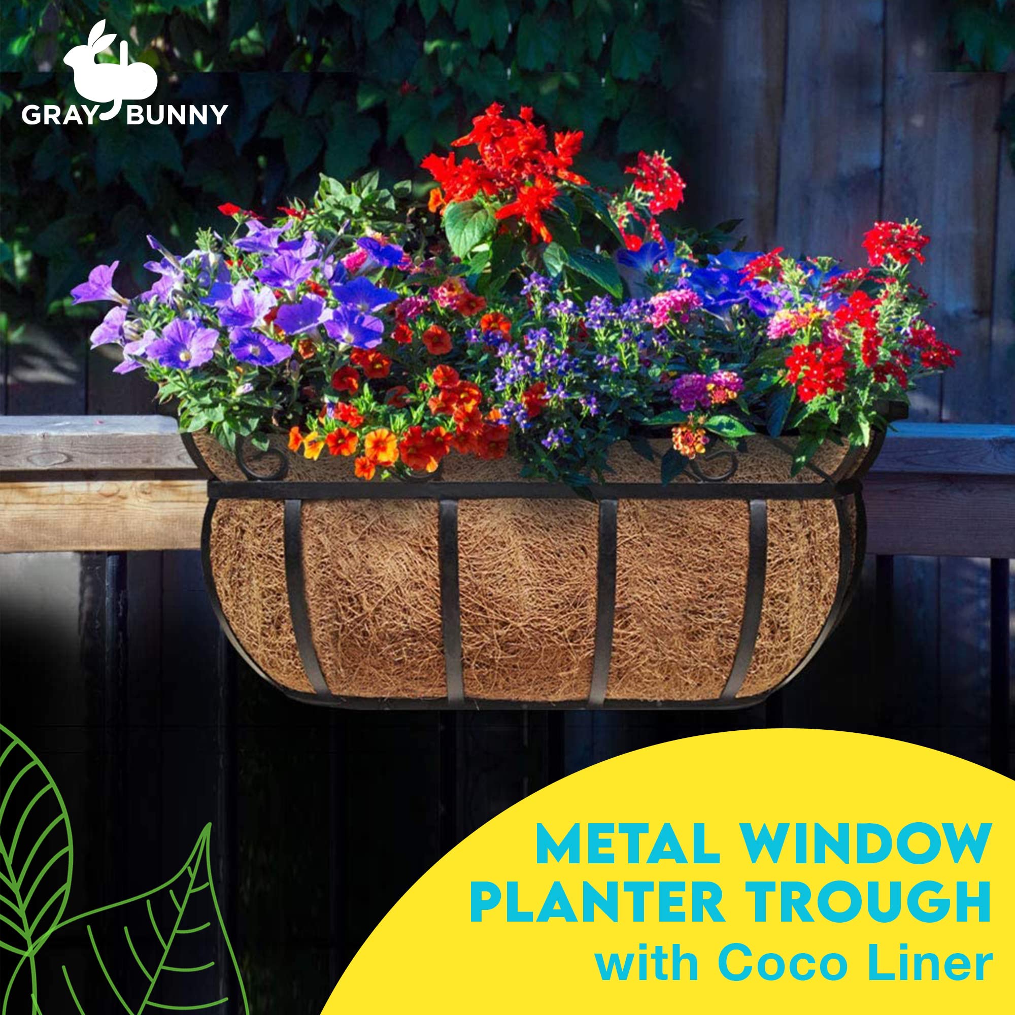 Deck Railing Planter Boxes -18" Balcony Planter with Coco Liner ...