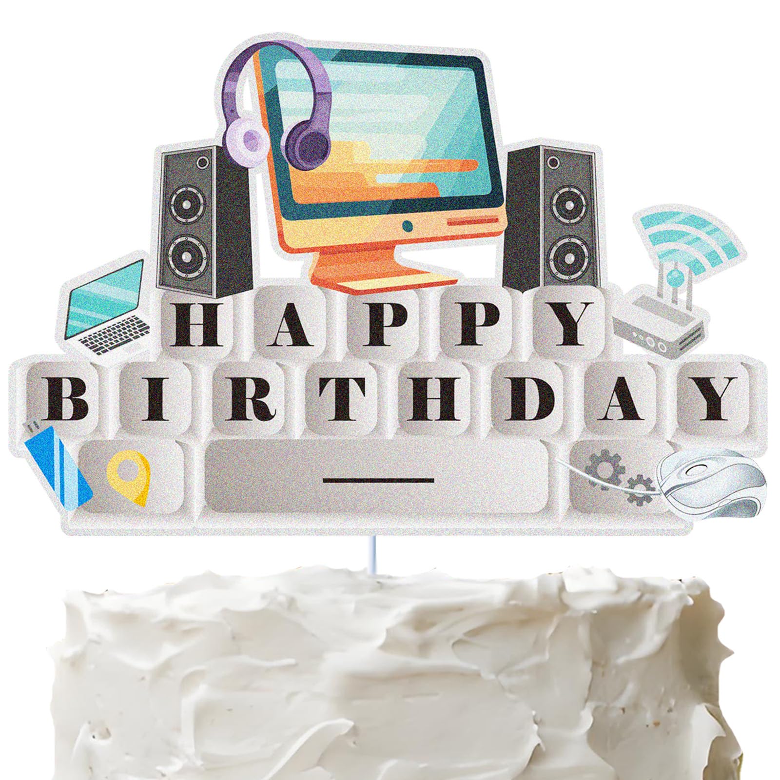Amazon.com: Intelligence Computer Happy Birthday Cake Topper Silver ...