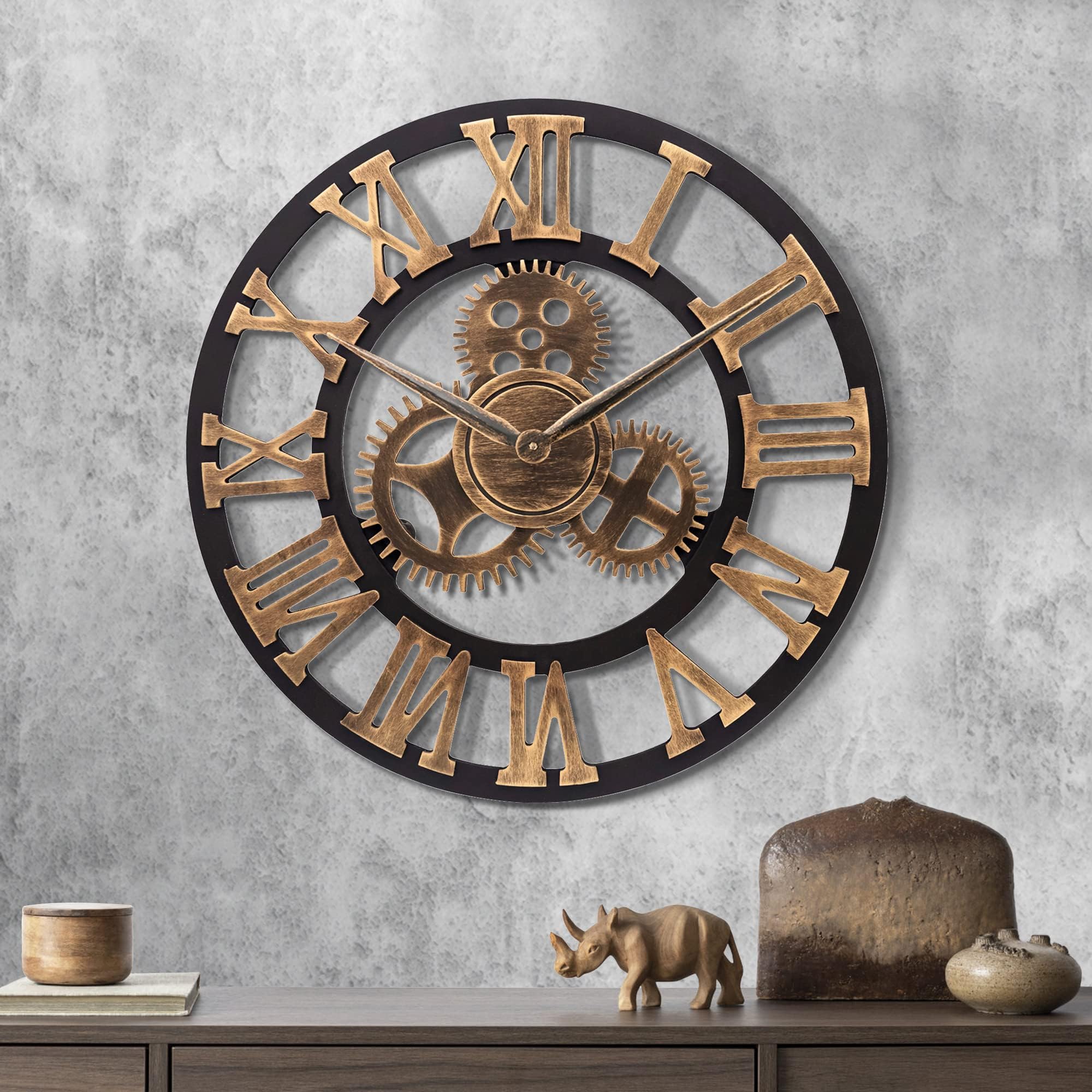 88cm Extra Large Skeleton Wall Clock - Rustic Gold - Metal Wall Clock ...