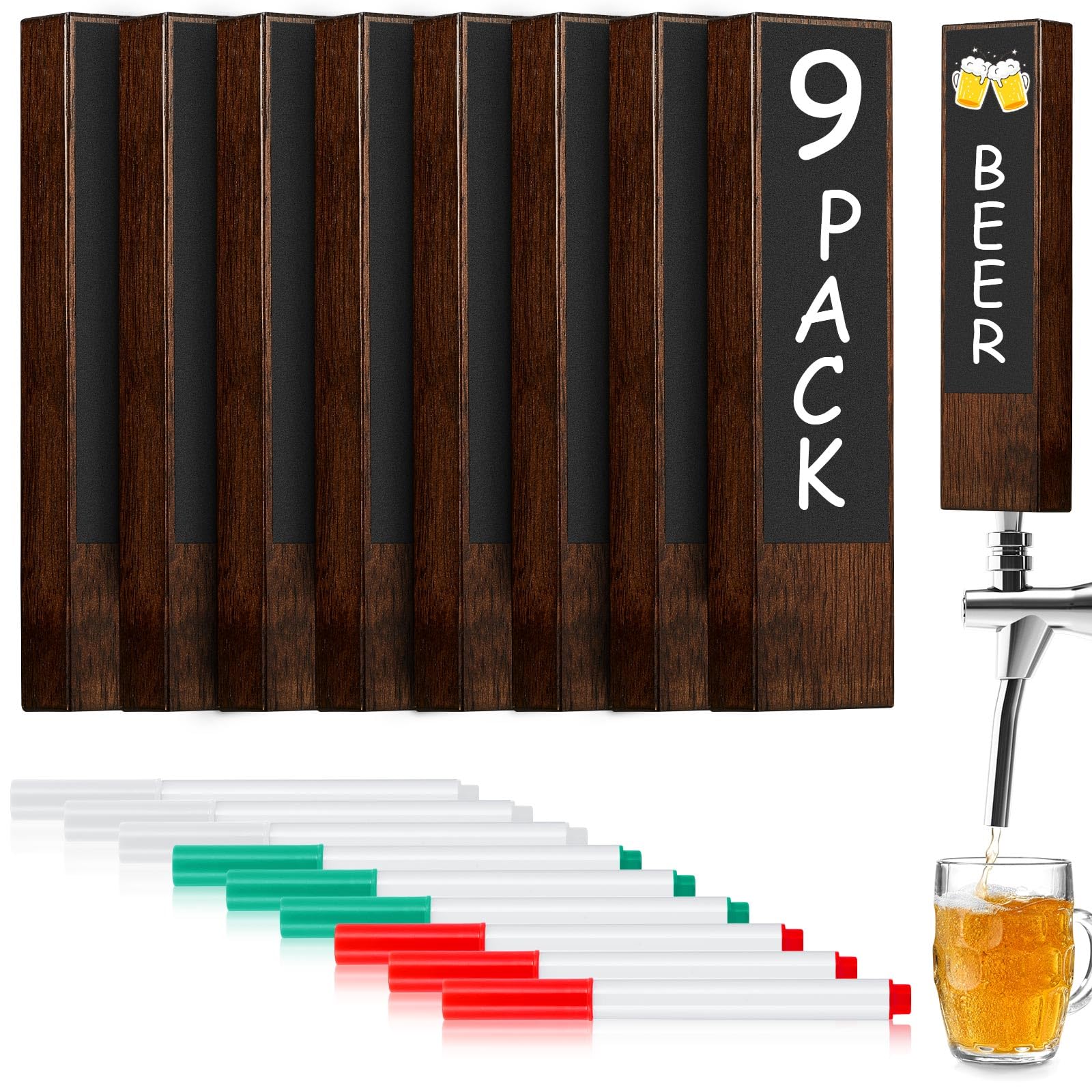 Amazon.com: Queekay 9 Pieces Chalkboard Beer Tap Handles, Wooden Beer ...