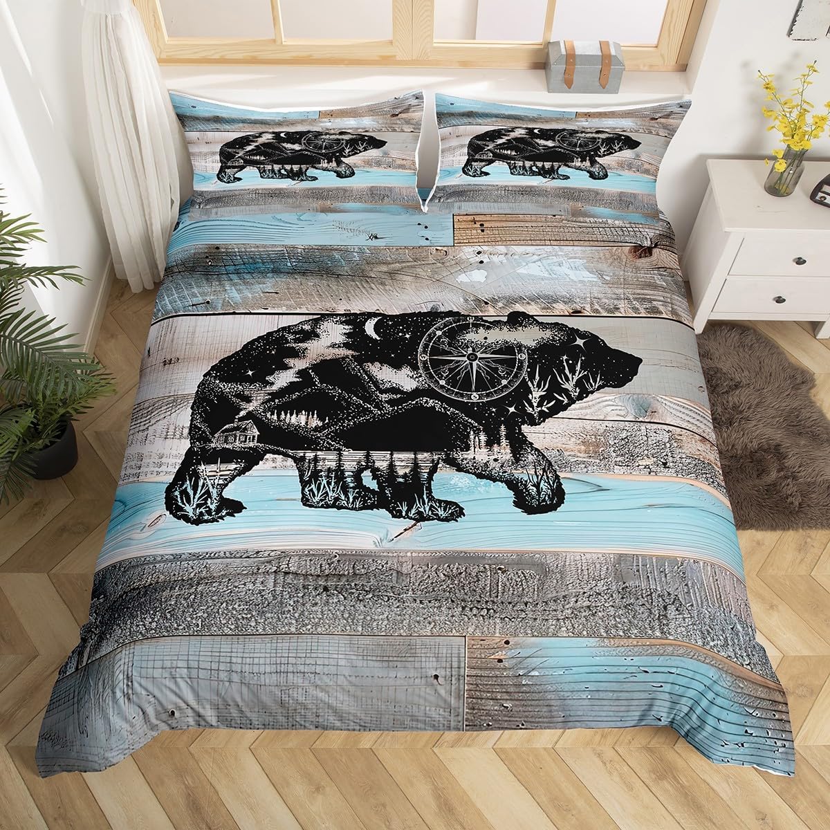 Amazon.com: Bear Duvet Cover Queen Rustic Farmhouse Style Bedding Set ...