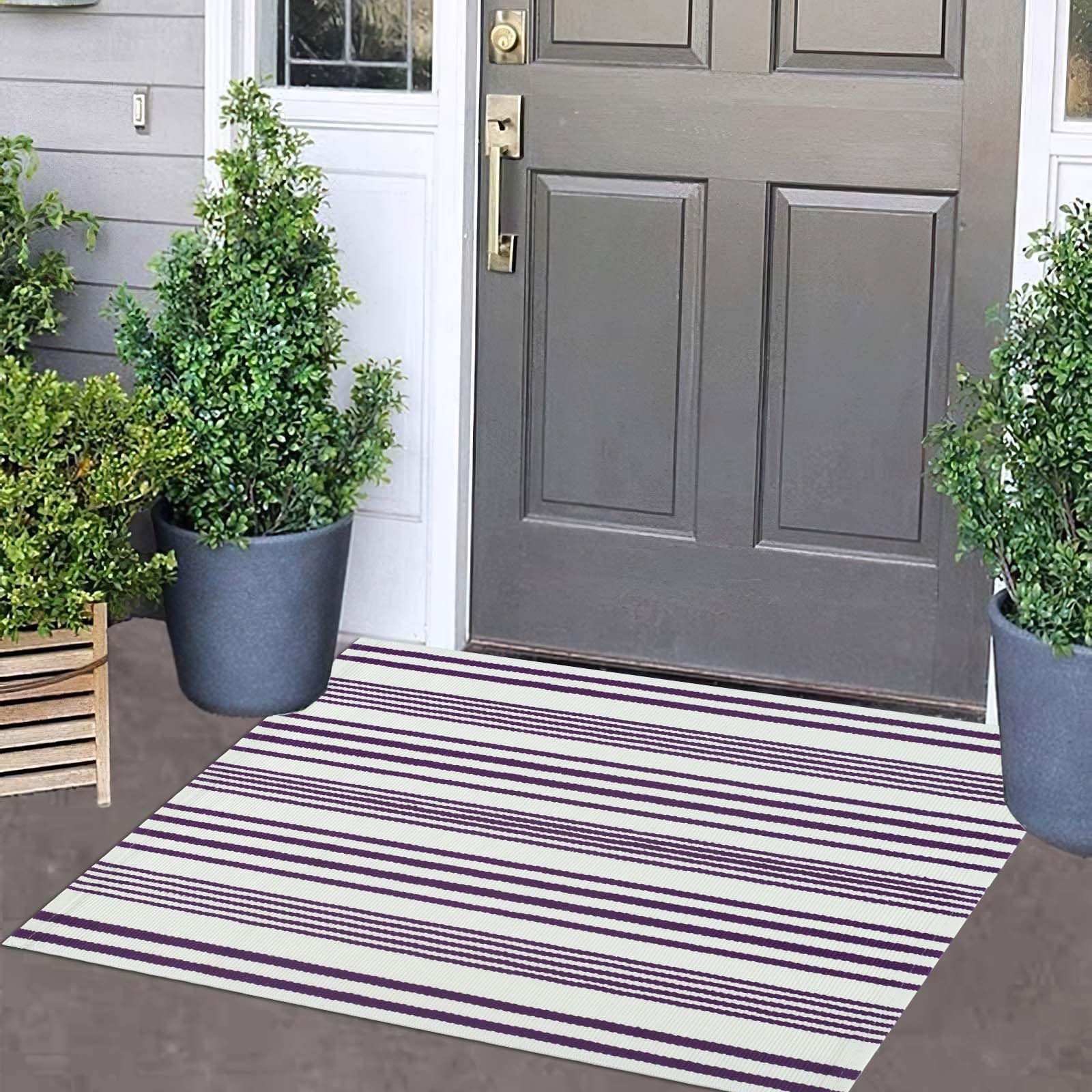 Amazon.com: Purple and White Striped Outdoor Rug 24'' x 35'' Door Mat ...