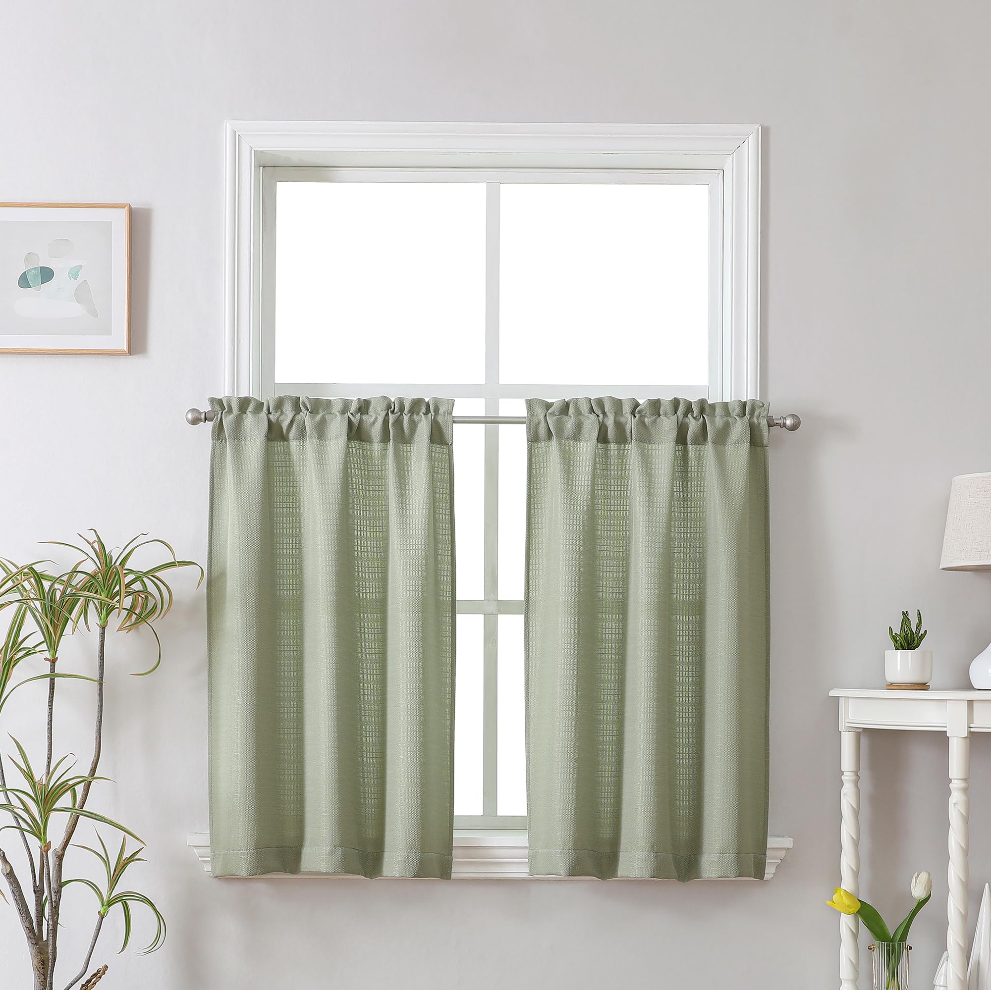 Amazon.com: Chyhomenyc Bennet 2 Panels Light Green Kitchen Curtains ...