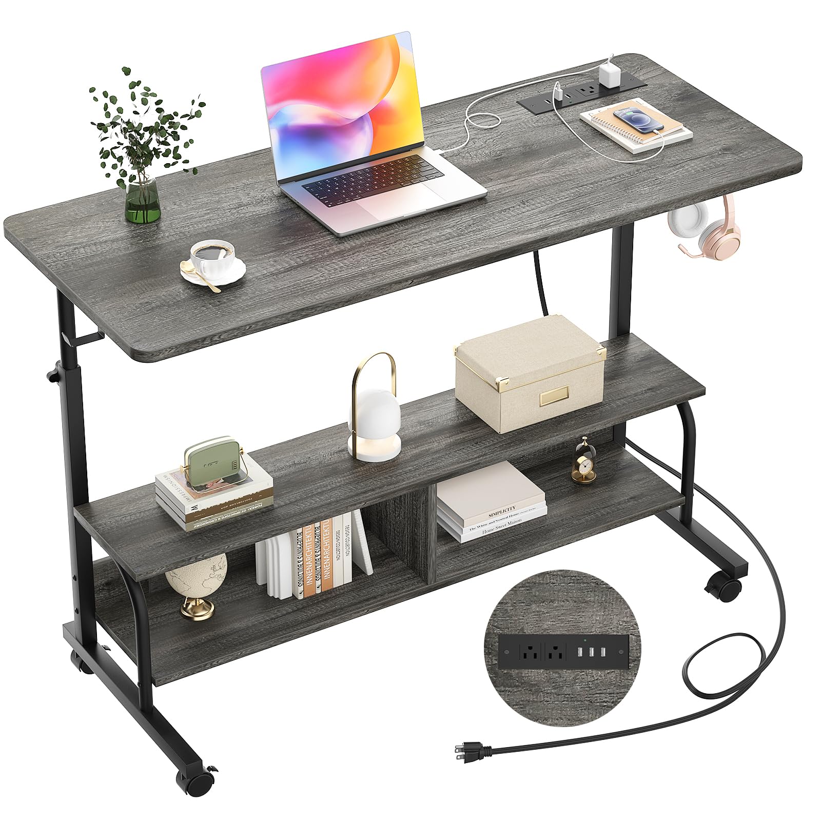 Height Adjustable Standing Desk with Power Outlets, 47" Manual Stand Up ...