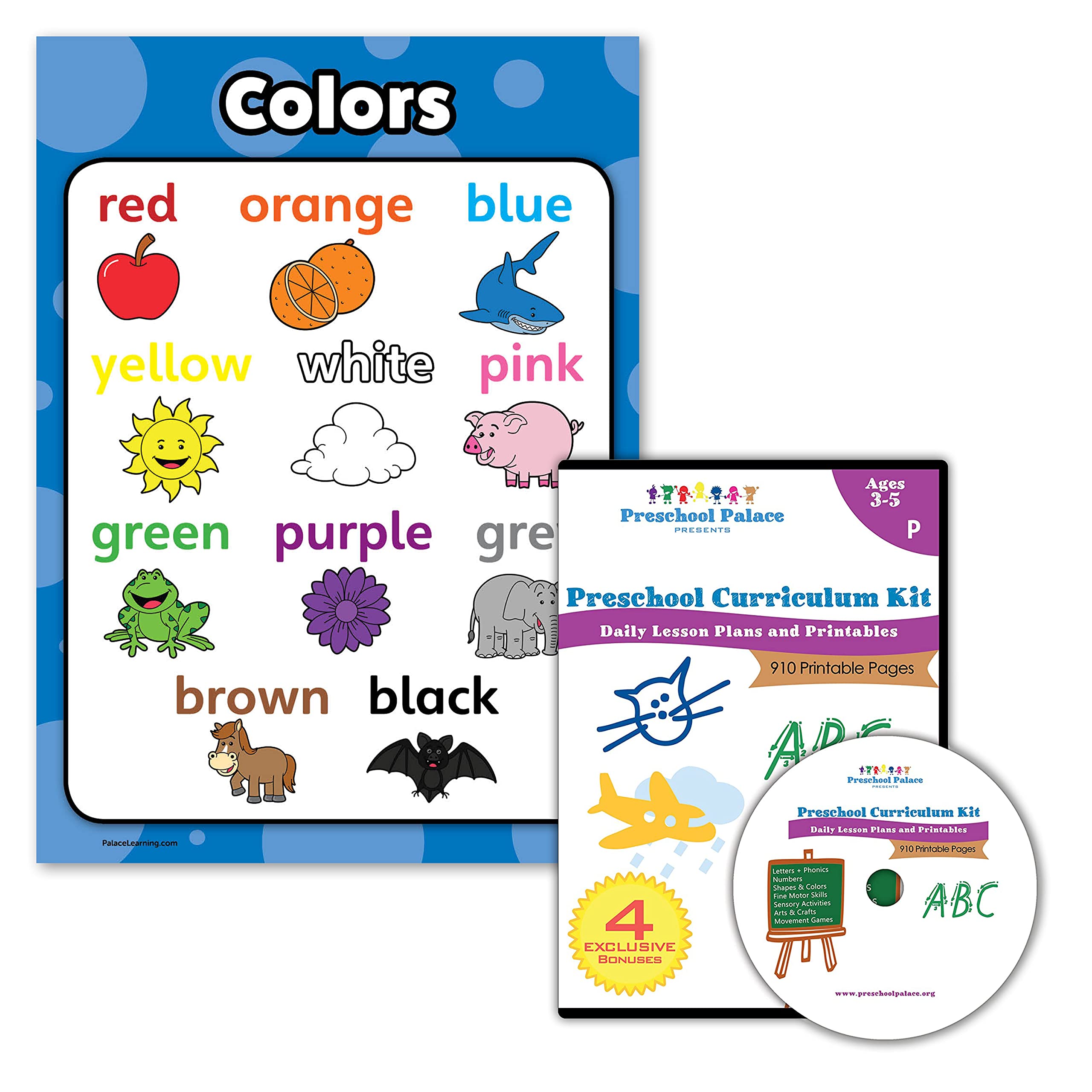 Buy 2 Pack - Preschool Curriculum Kit on CD & Colors Chart - Laminated ...
