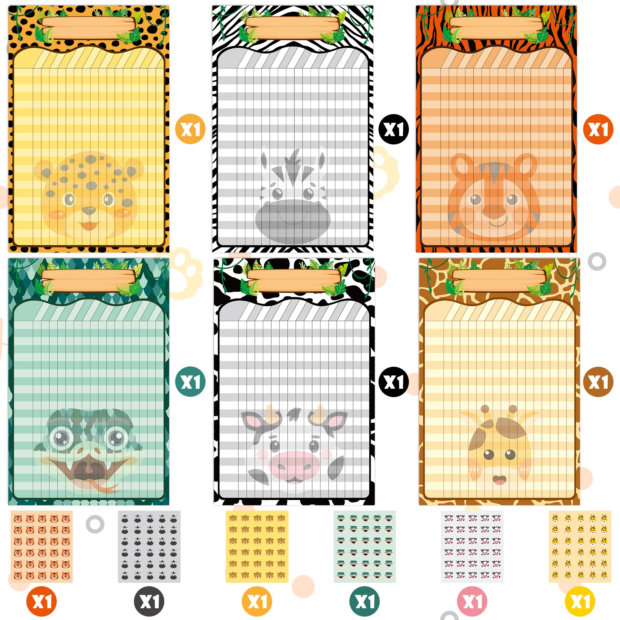 Homework Progress Tracking Chart 6Pcs Animal Print Incentive Charts ...