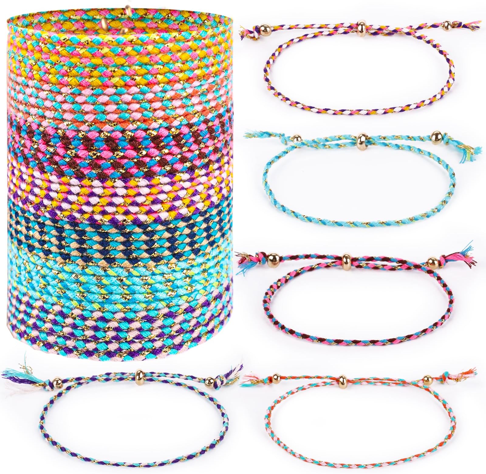 Amazon.com: Hotop 30 Pcs Handmade Braided String Bracelets Bulk Rainbow ...