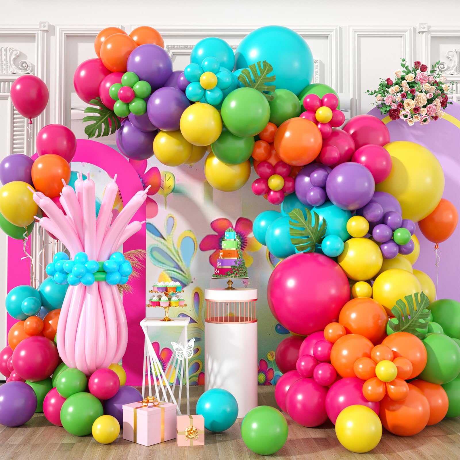 Amazon.com: Balloon Arch Garland Kit,Green Pink Blue Yellow Orange ...