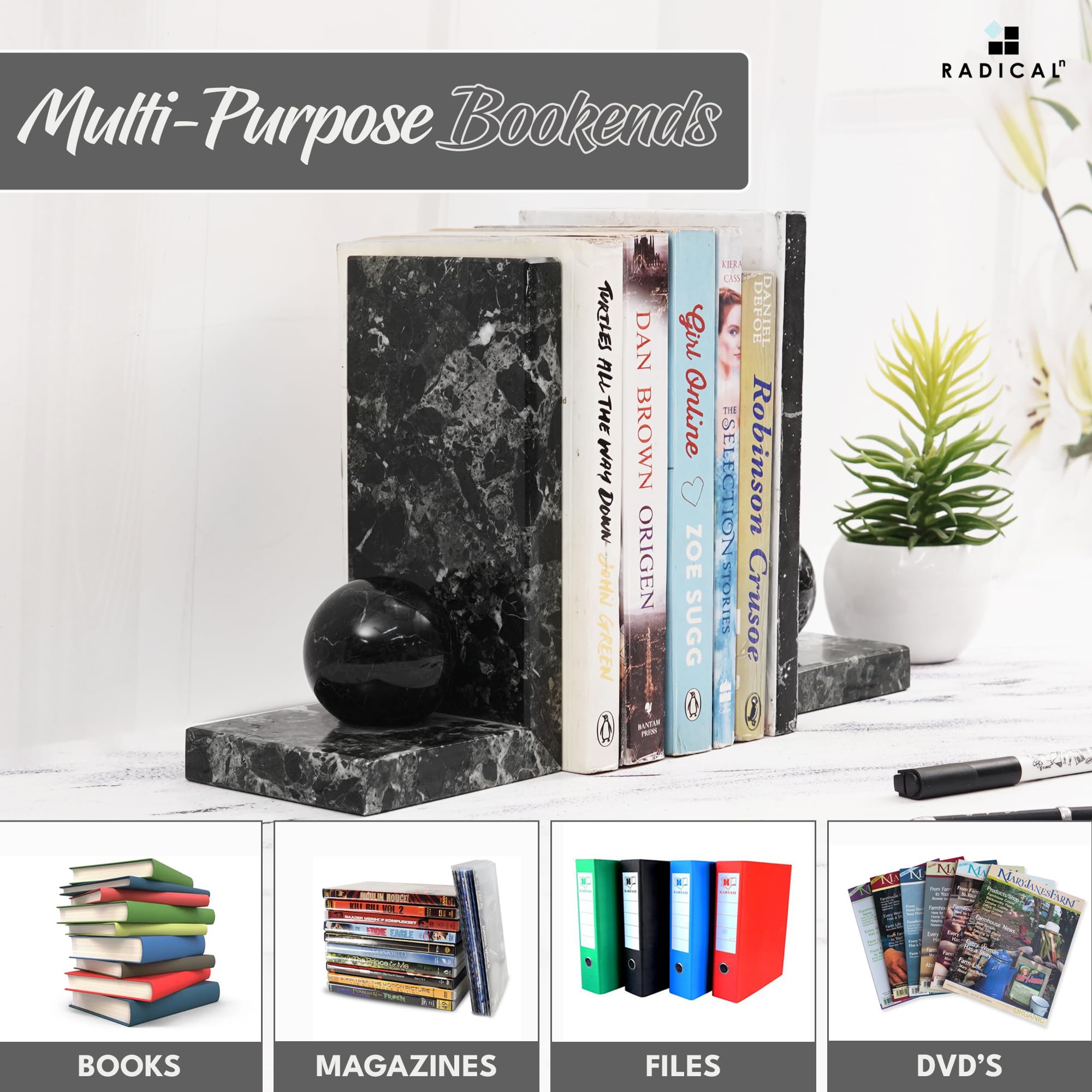 Snapklik.com : Radicaln Marble Book Ends Black Set Of 2 Handmade Book ...