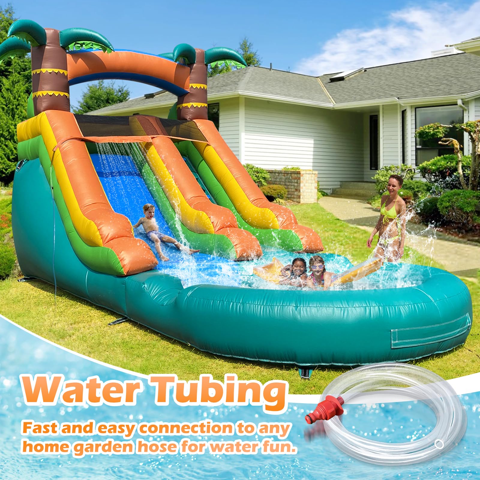 Big Water Slides 27 Tropical Giant Inflatable Waterslide With Pool