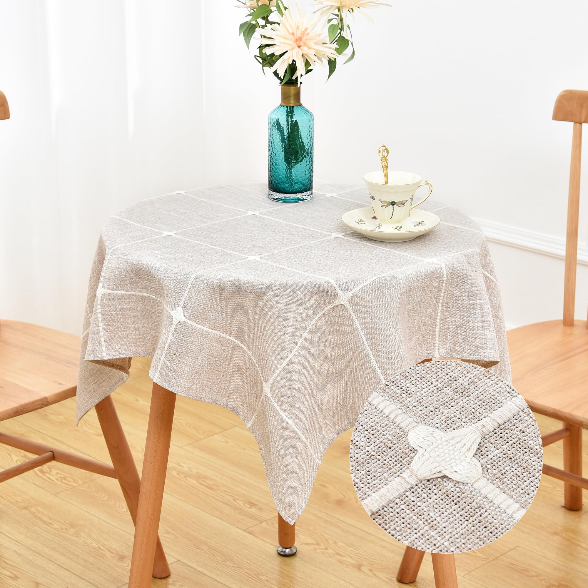 Amazon.com: NEWISHER Farmhouse Embroidered Plaid Tablecloth Lattice ...