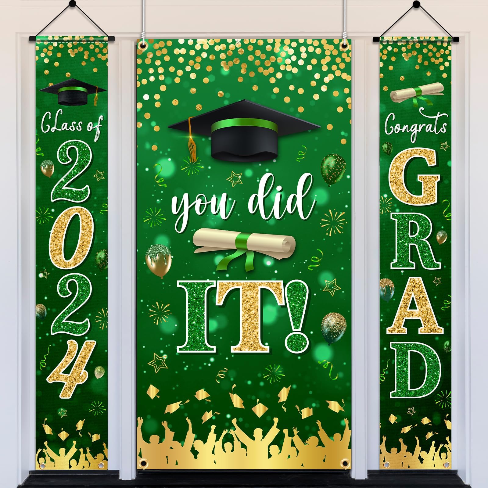 Amazon.com: Graduation Decorations Class Of 2024 Green and Gold Door ...