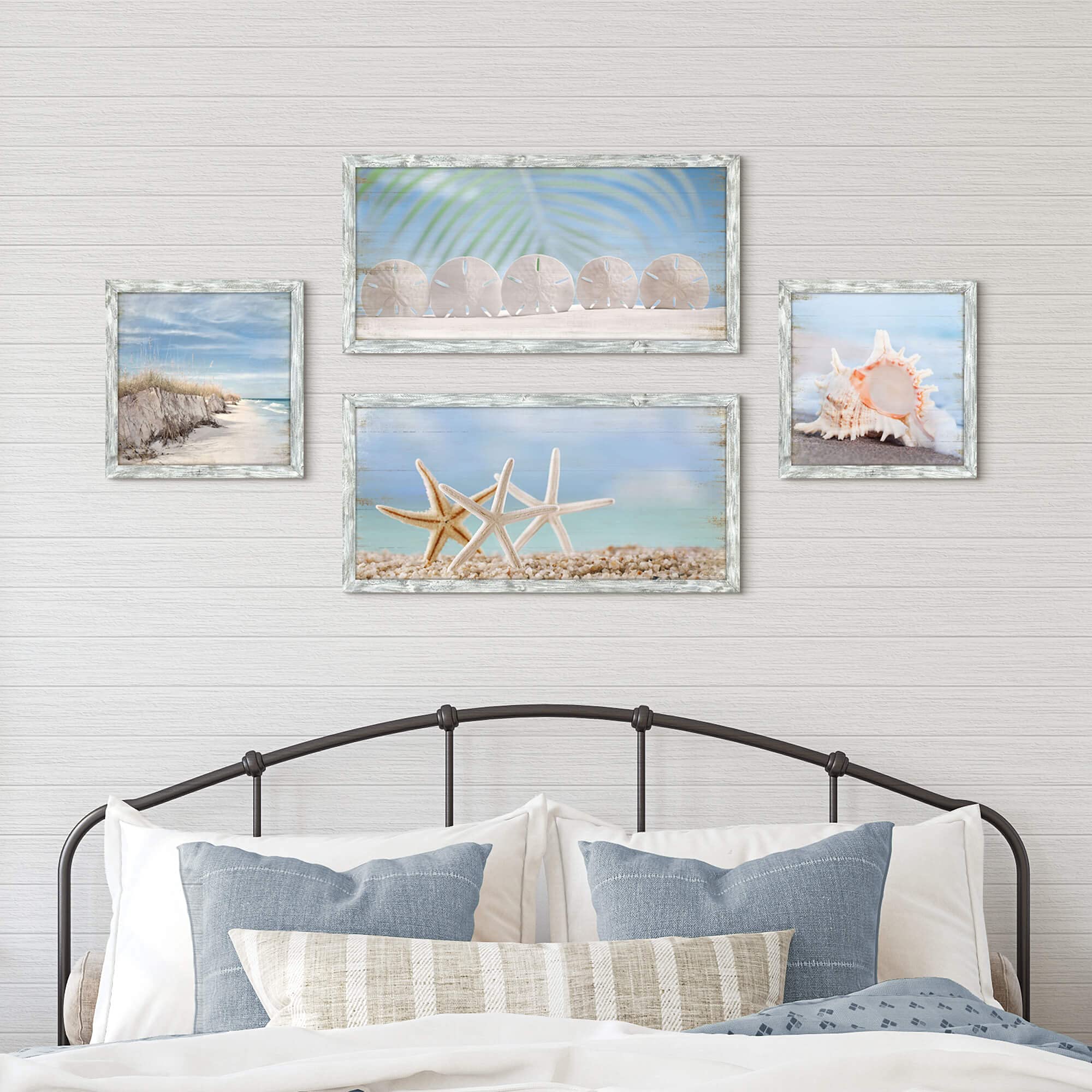 Starfish Prints Wooden Wall Art: Ocean Art Set of 4 Seashell Pictures ...