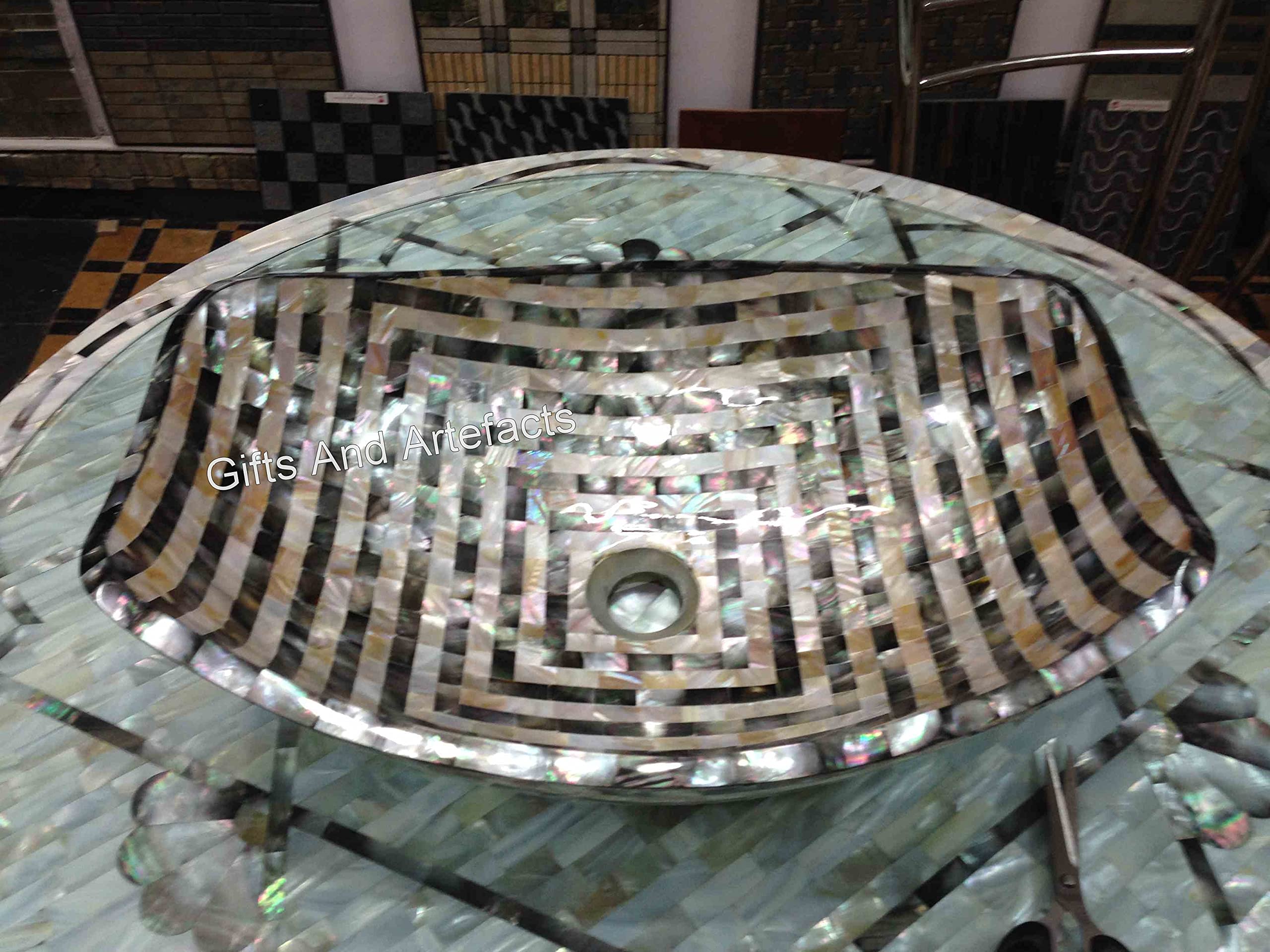 Buy 20 x 16 Inches Overlay Art Counter Top Sink Rectangle Shape Marble ...