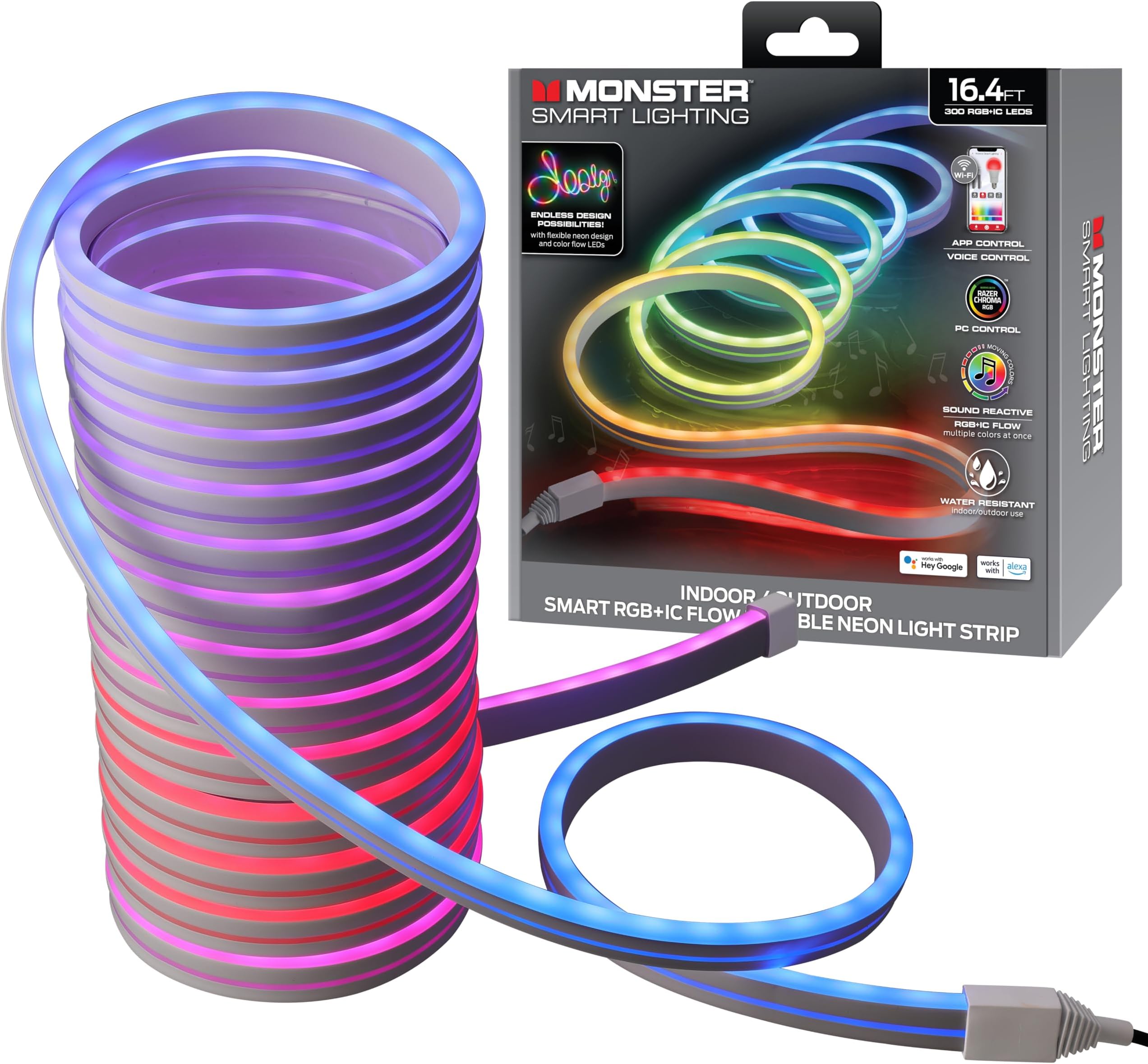 Amazon.com: Monster Smart Neon LED Light Strip, 16.4 Ft RGB+IC Wi-Fi ...