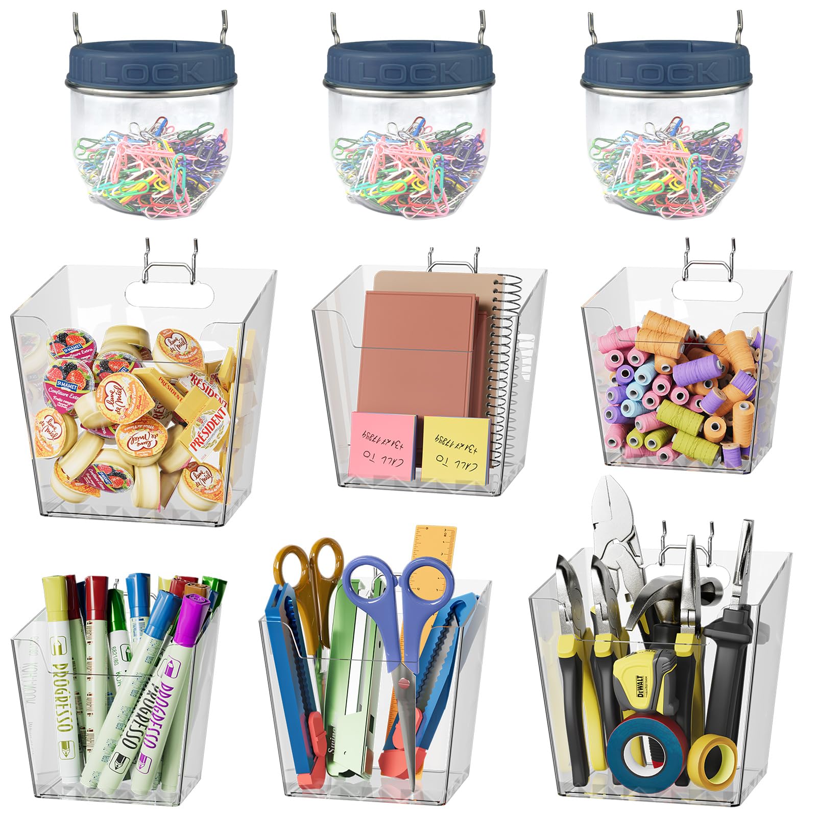 Amazon.com: 9 Pack Peg Board Organizer - 3 Clear Jars & 6 Clear Cups ...