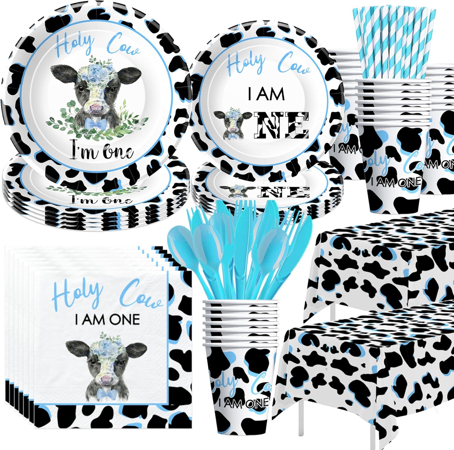 Amazon.com: Xigejob Holy Cow I'm One Birthday Decorations Boy - Cow ...