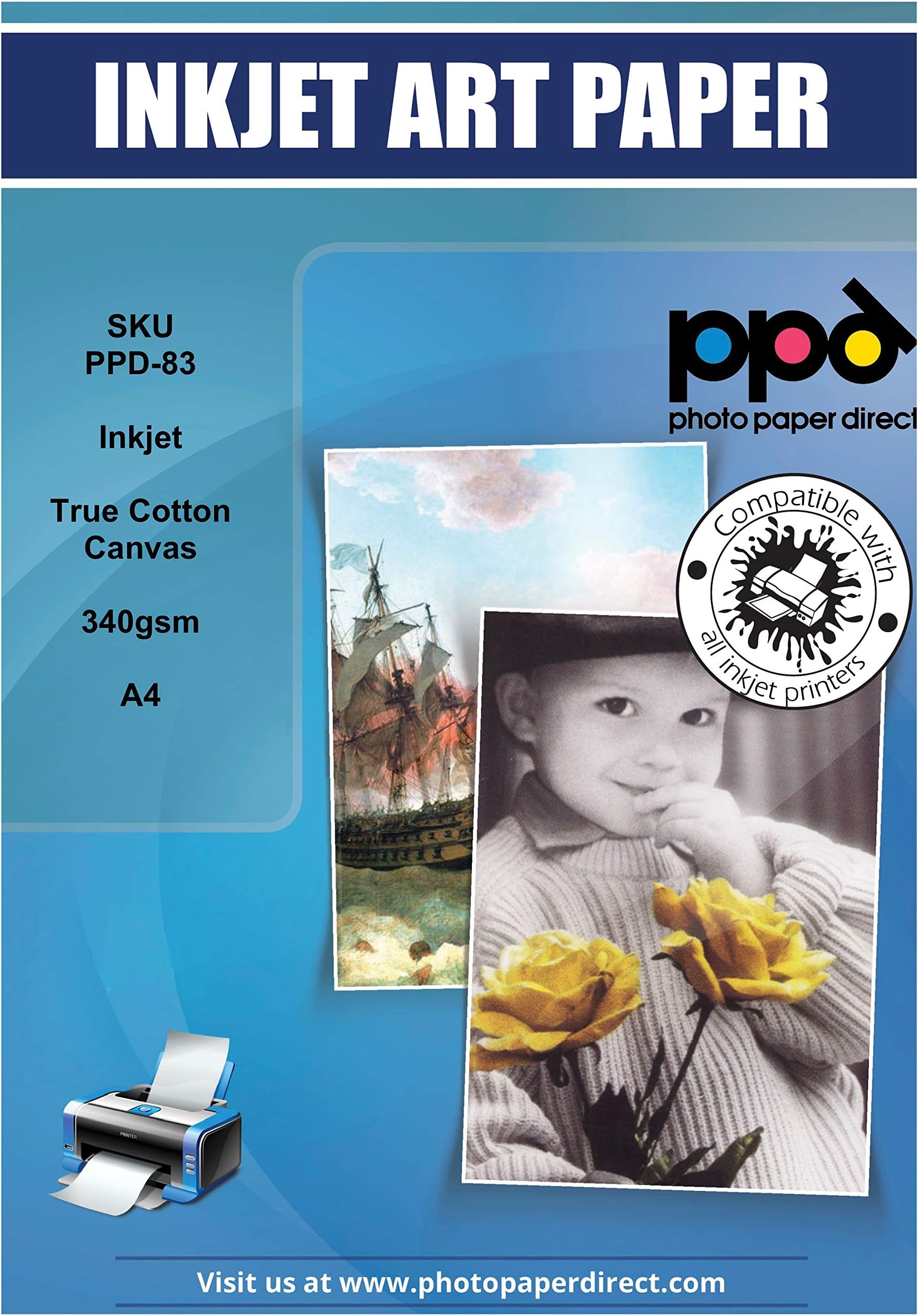 PPD A4 x 10 Inkjet True Art Matt Canvas - 100% Cotton Fine Art Textured ...