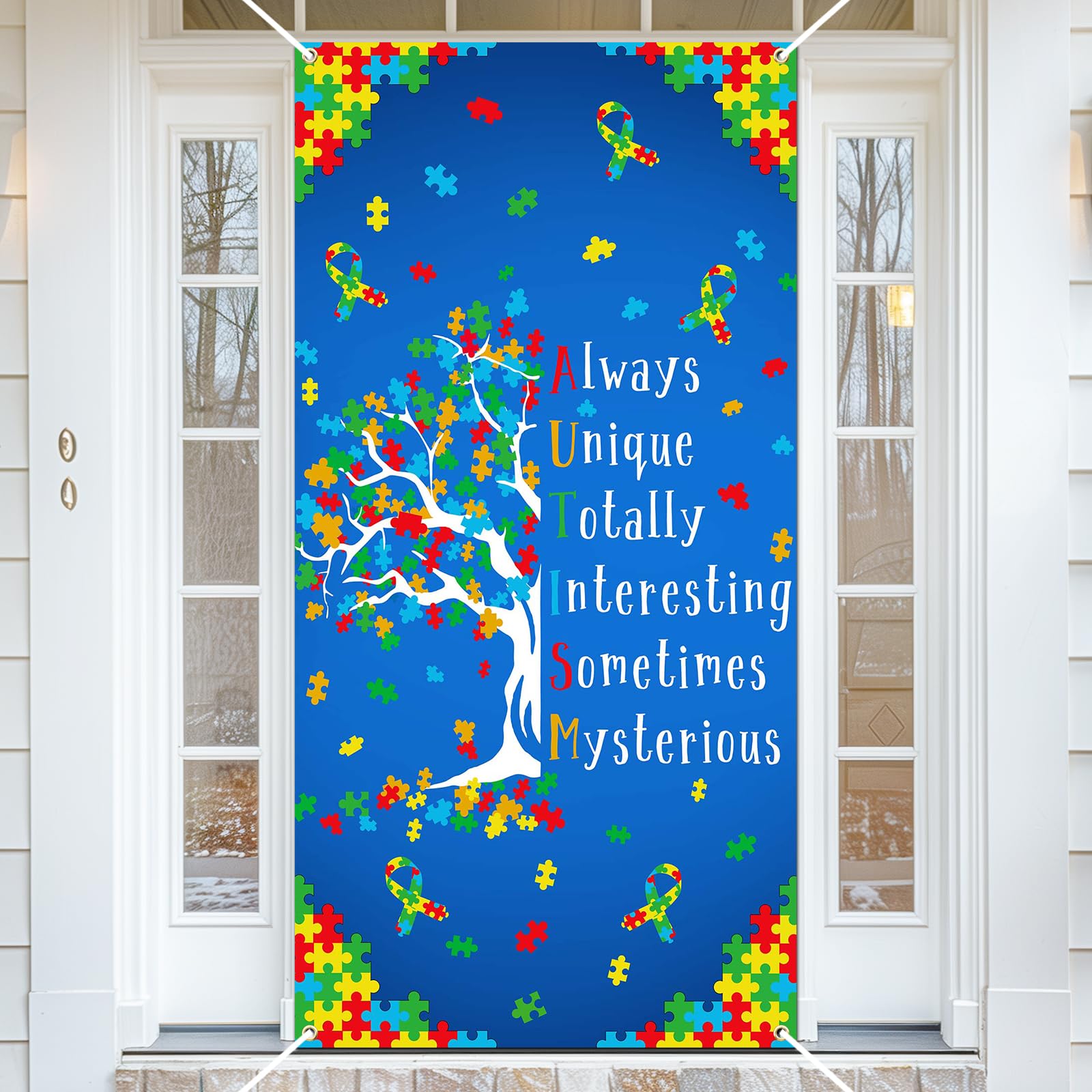 Amazon.com : Avezano Autism Awareness Door Cover Awareness Tree Puzzle ...