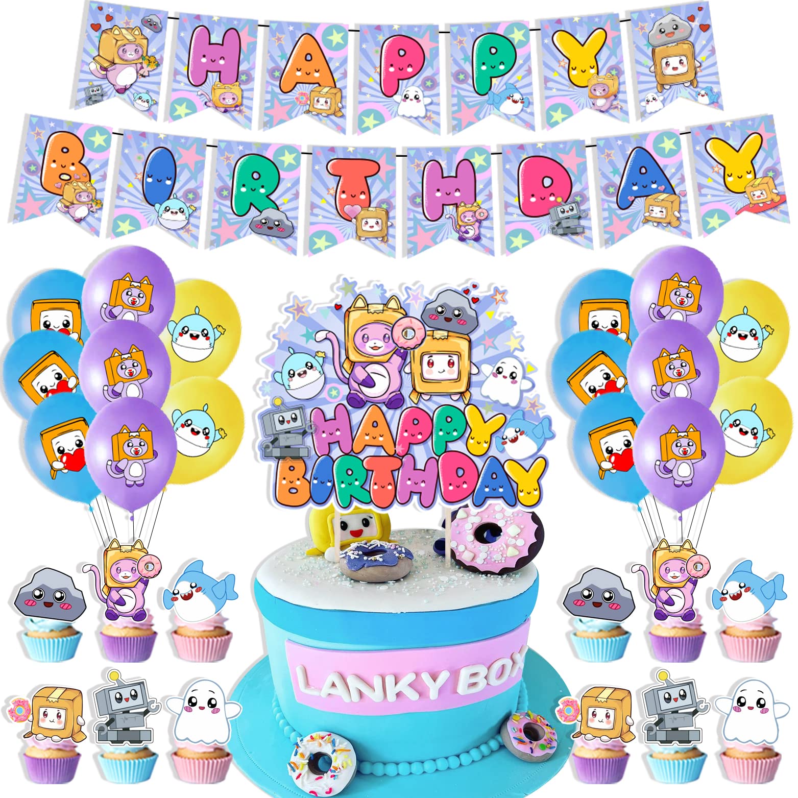 Cute Cartoon Box Birthday Decorations Cartoon Box Party Supplies ...