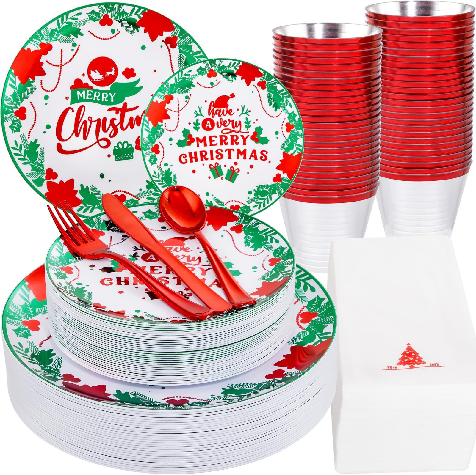 Amazon.com: Sabary 240 Pcs Christmas Plastic Plates Disposable Plates 7 ...