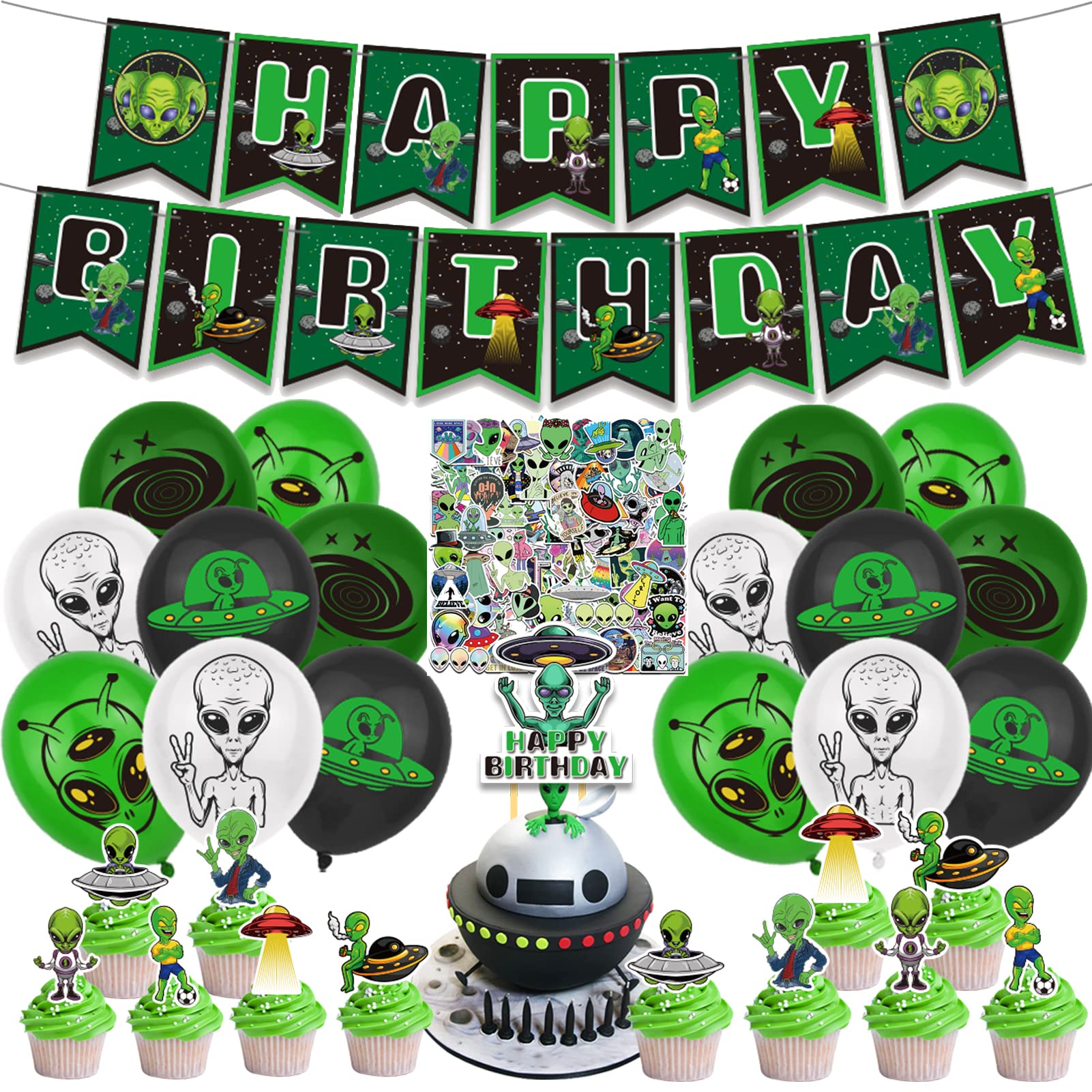 127 Pcs Alien Theme Birthday Party Supplies Include Alien Banner ...