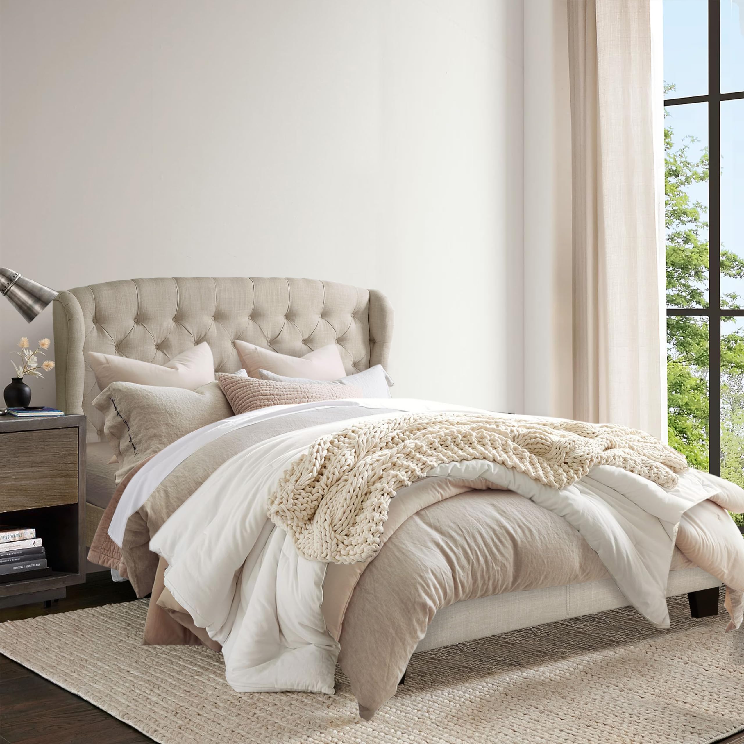 Snapklik.com : Rosevera Torrey Wingback Bed/Tufted Headboard Adjustable ...